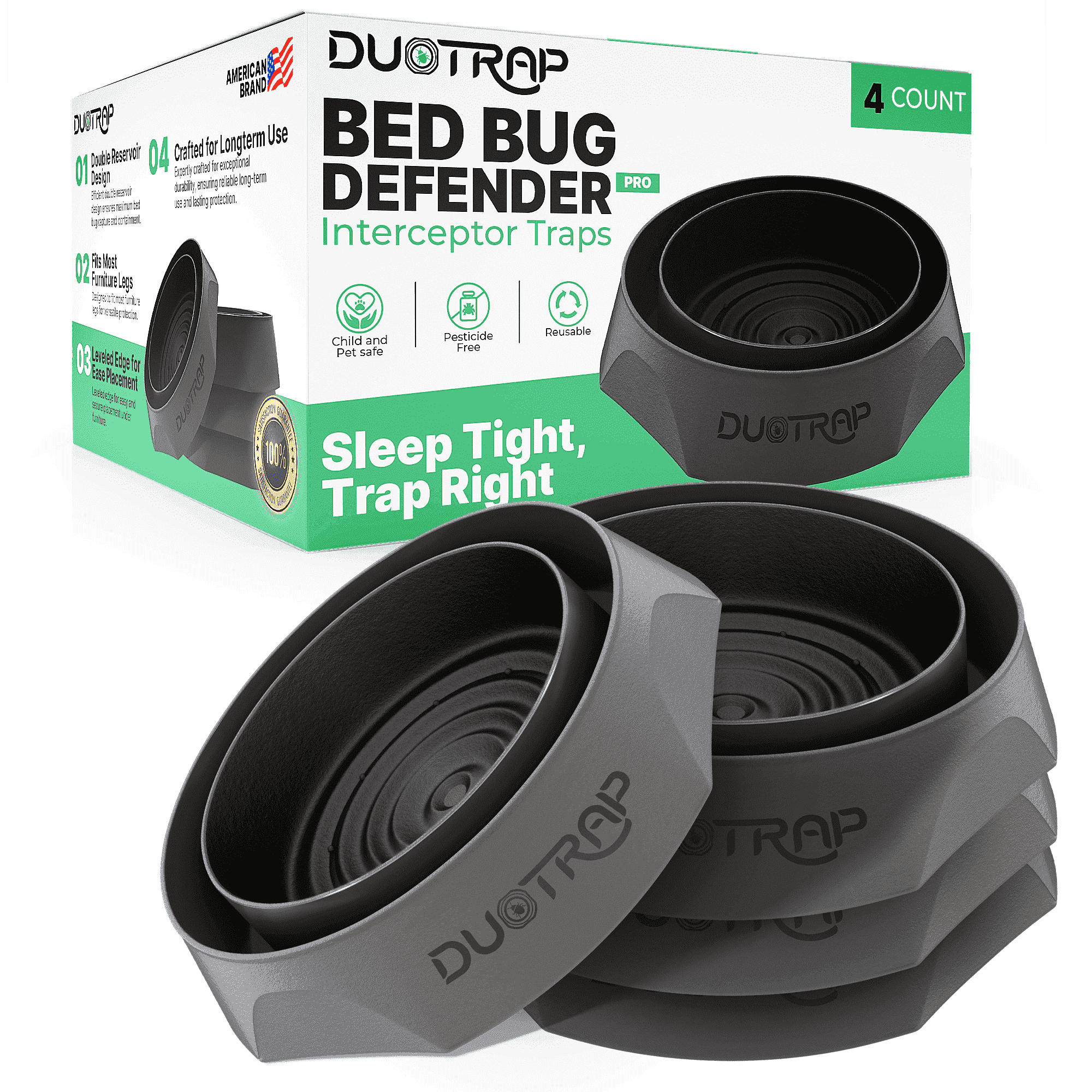 DUOTRAP Bed Bug Defender Pro, 4 Pack Bed Bug Interceptors, Indoor Bed ...