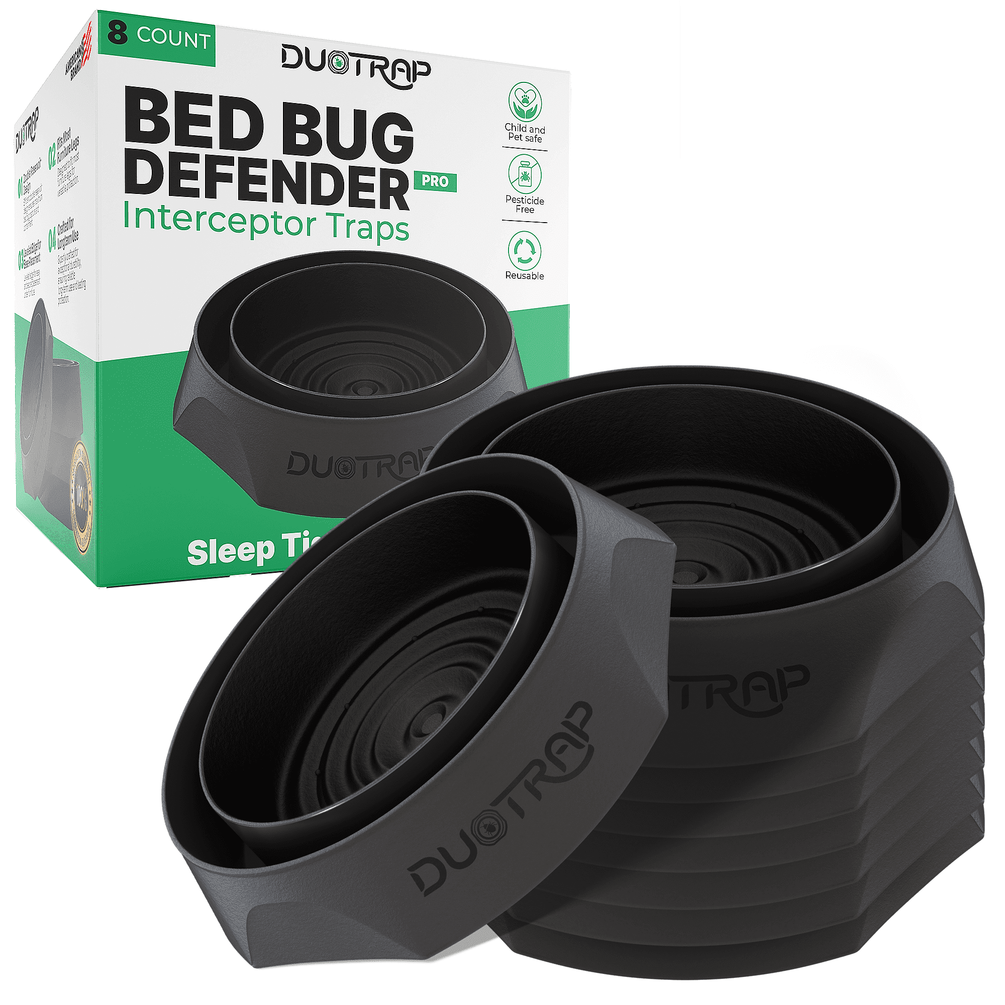 DuoTrap Bed Bug Defender Pro - 8 Pack Bed Bug Interceptors, Indoor Bed ...