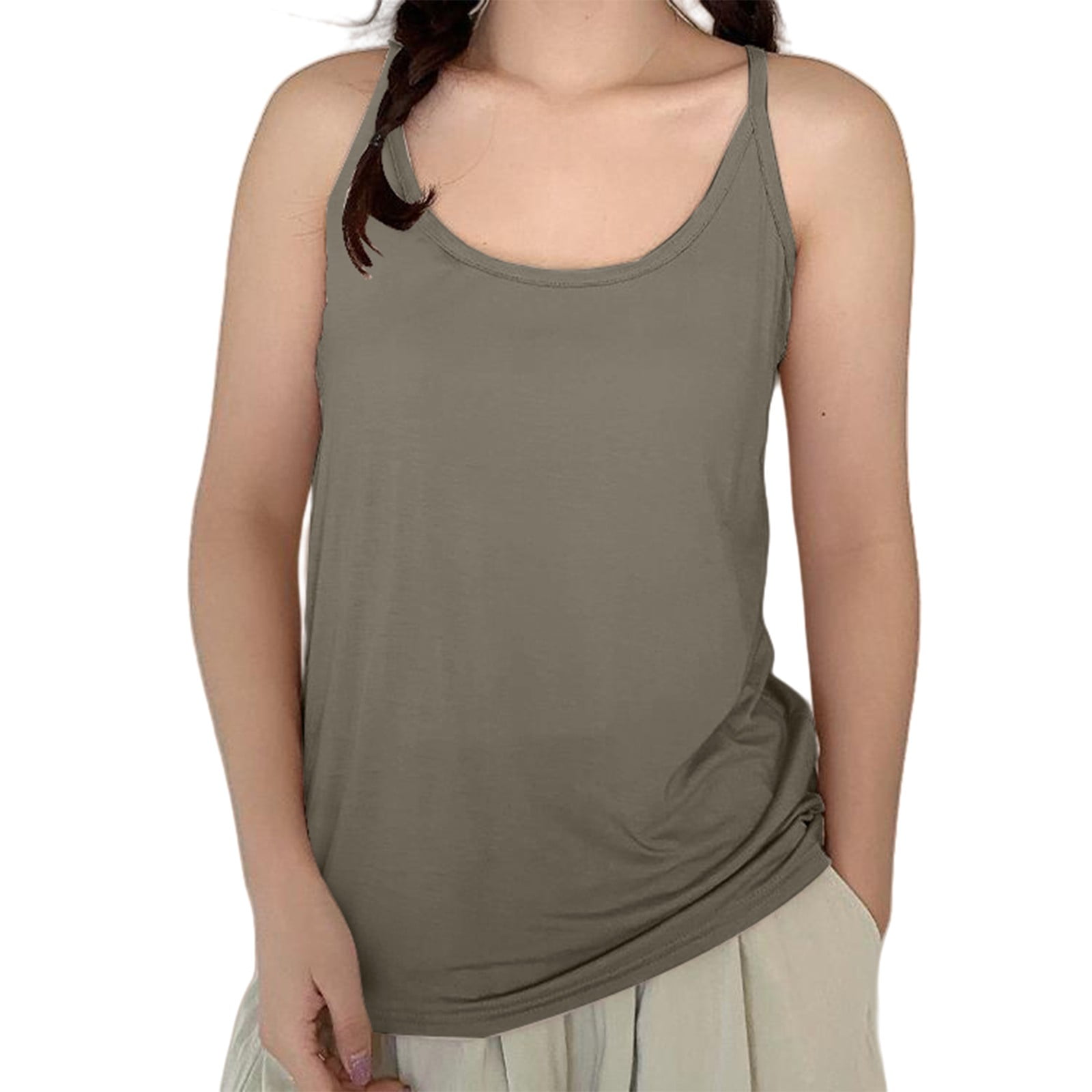 Duoif Basic Shirt Tank Top for Women Sleeveless Tops with Built in Bras ...