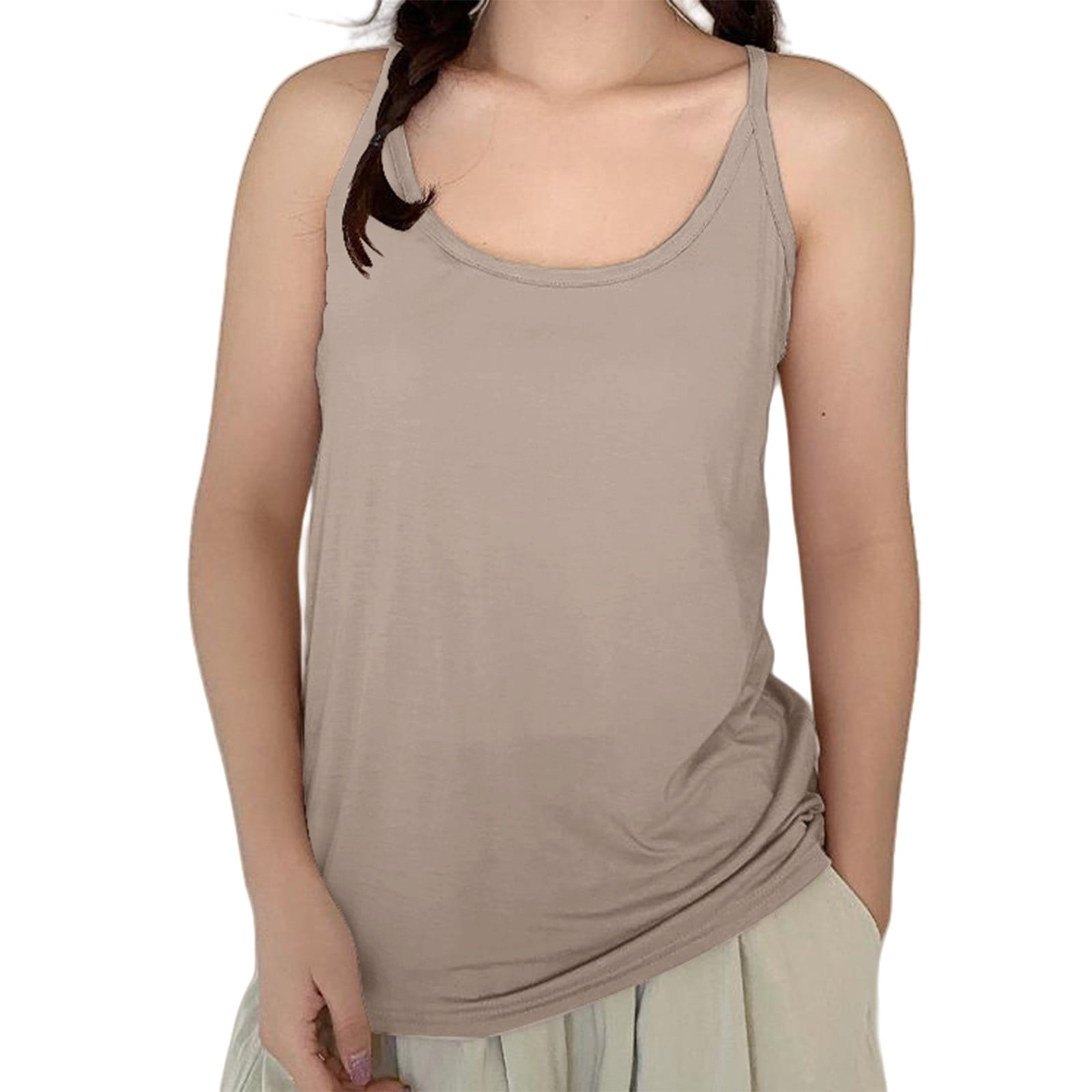 Duoif Basic Shirt Tank Top for Women Sleeveless Tops with Built in Bras ...