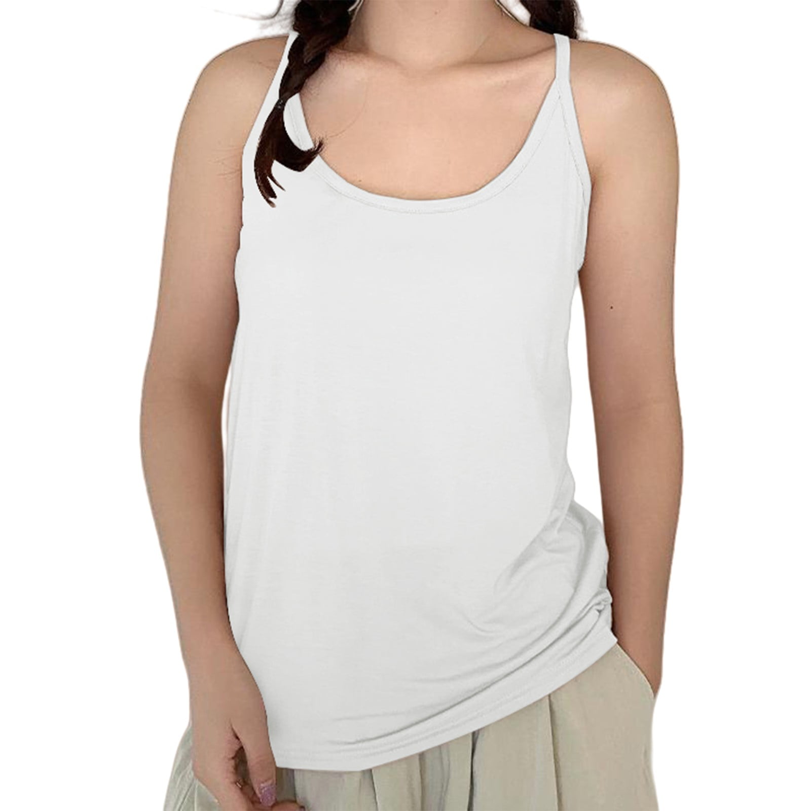 Duoif Basic Shirt Tank Top for Women Sleeveless Tops with Built in Bras ...