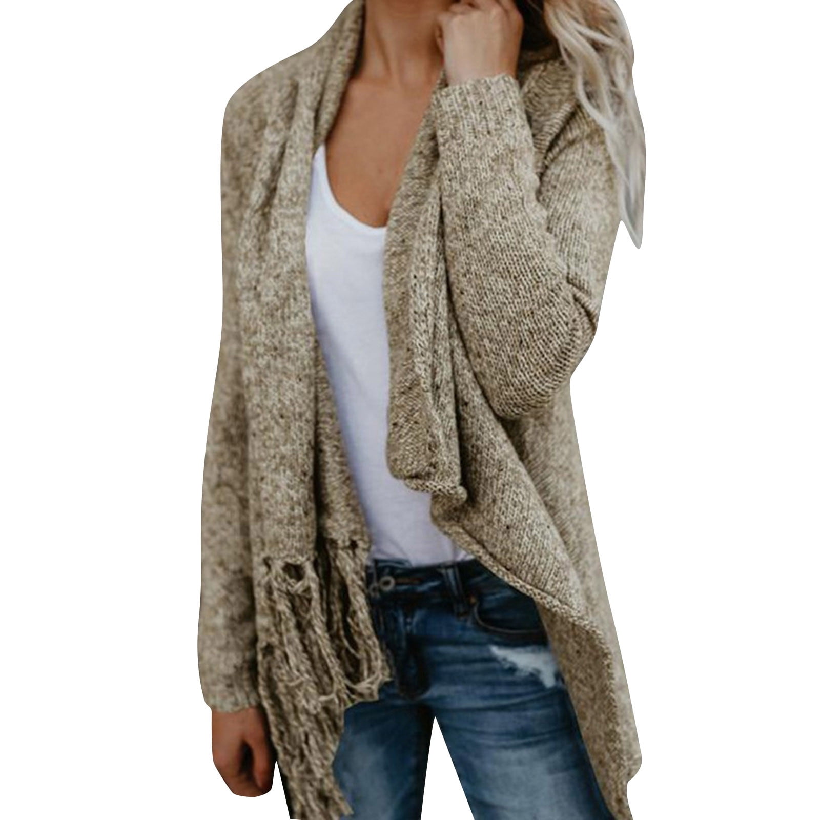 Duoif Cardigan Sweaters for Women, Womens Tassel Hem Sweater Long ...