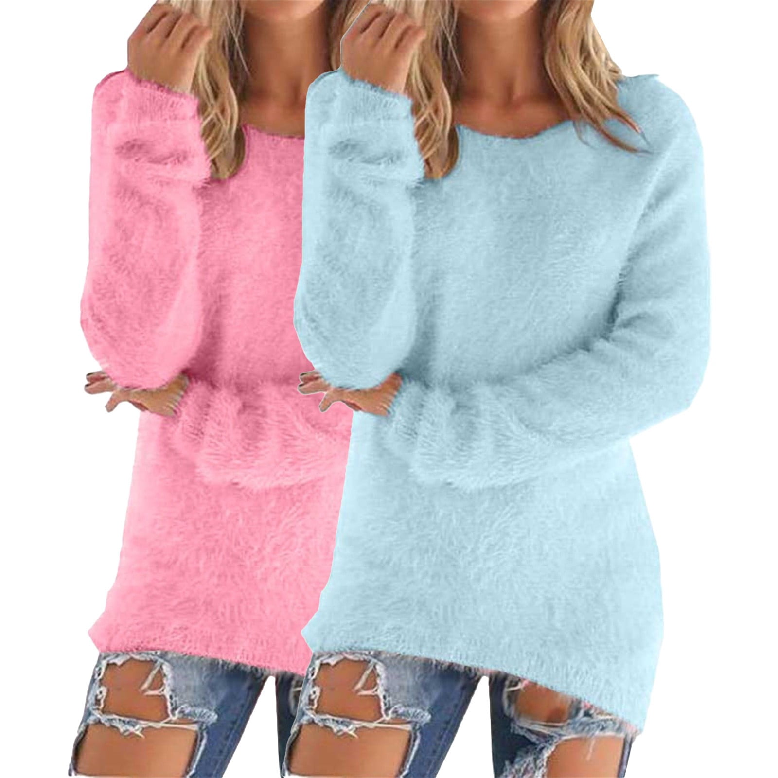 Duoif Fall Sweaters, Women's Fashionable Fuzzy Jumper - Long Sleeve ...