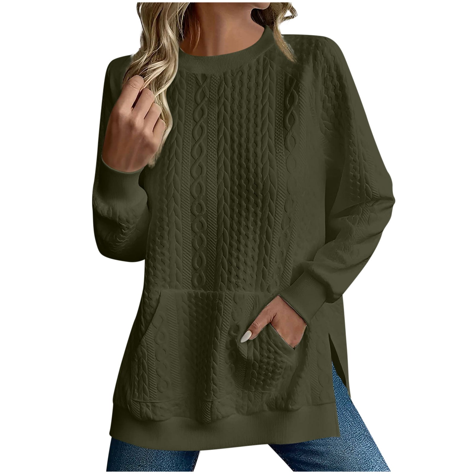 Duoif Fall Sweatshirts for Women, Women's Side Slit Sweatshirt - Round ...