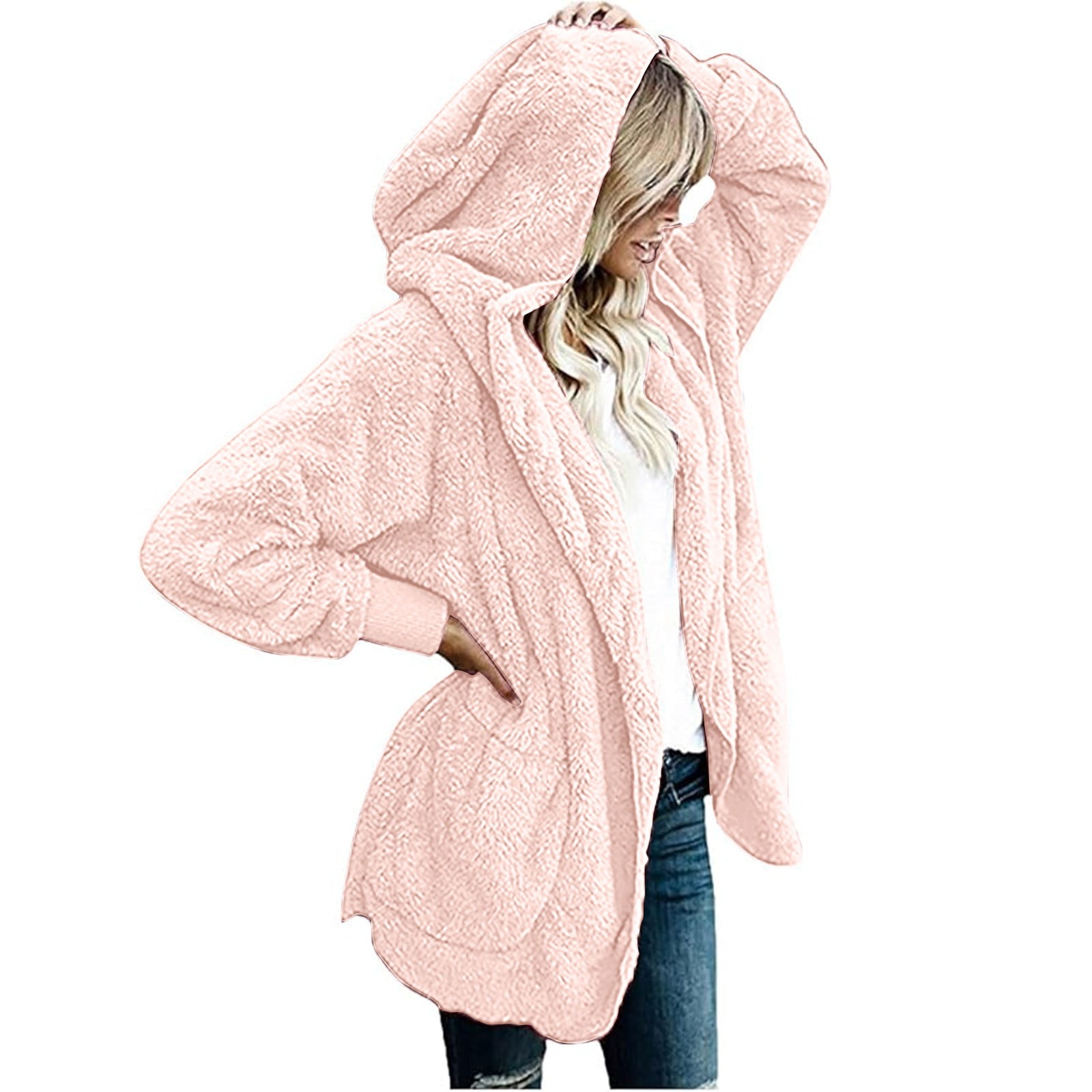 Duoif Fuzzy Jacket, Women's Casual Splice Coat Winter Warm Front with ...