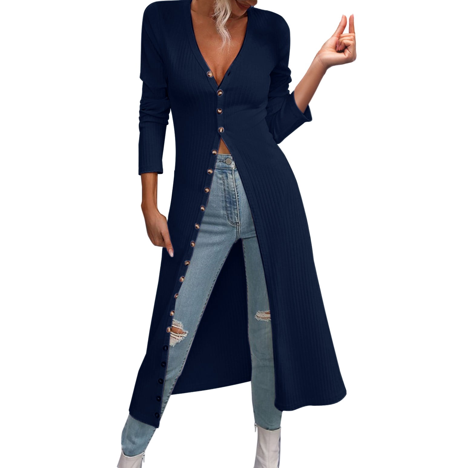 Duoif Lightweight Cardigans for Women Solid Color Knitted Cardigan Long ...