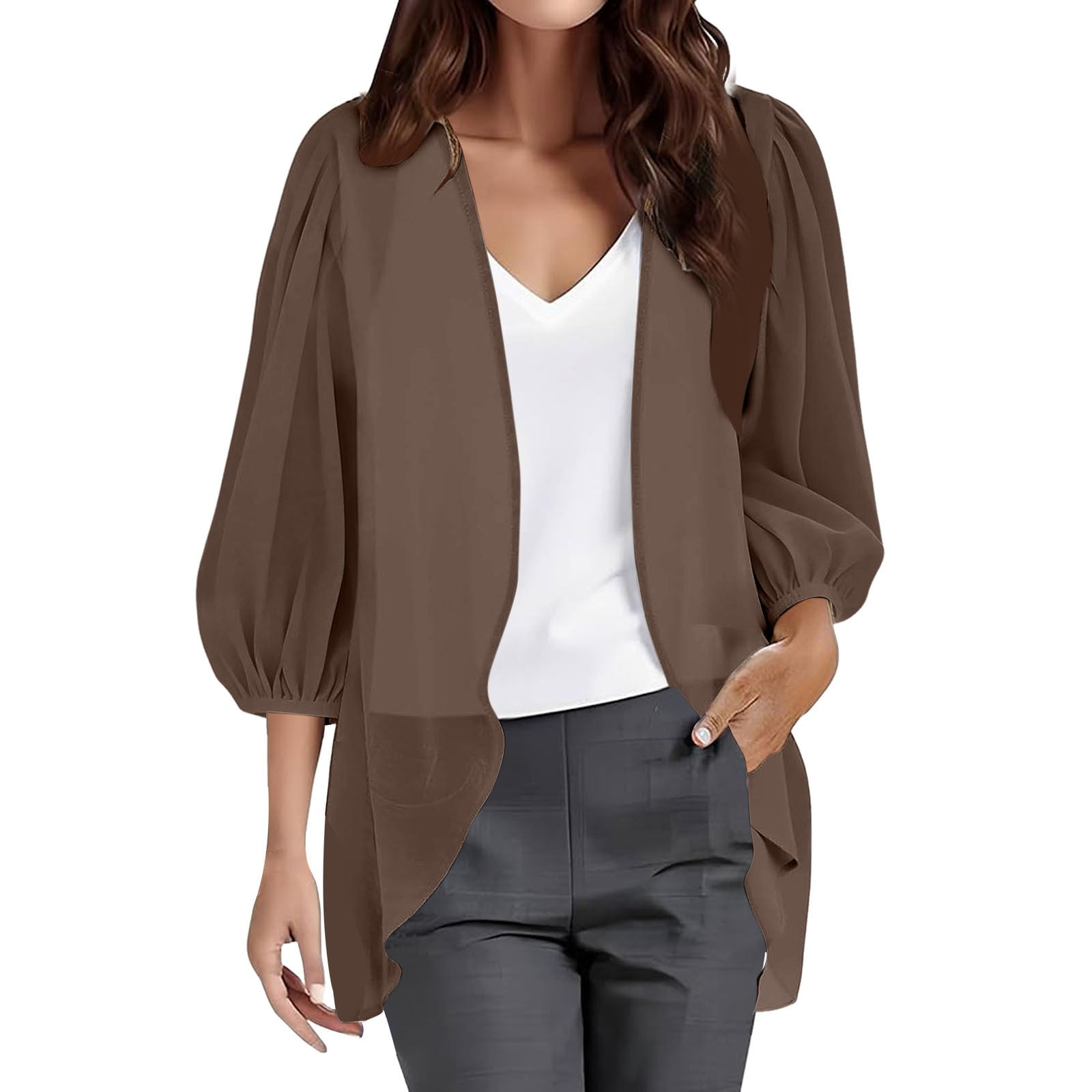 Duoif Lightweight Cardigans for Women Women Chiffon Cardigan 3/4 Sleeve ...