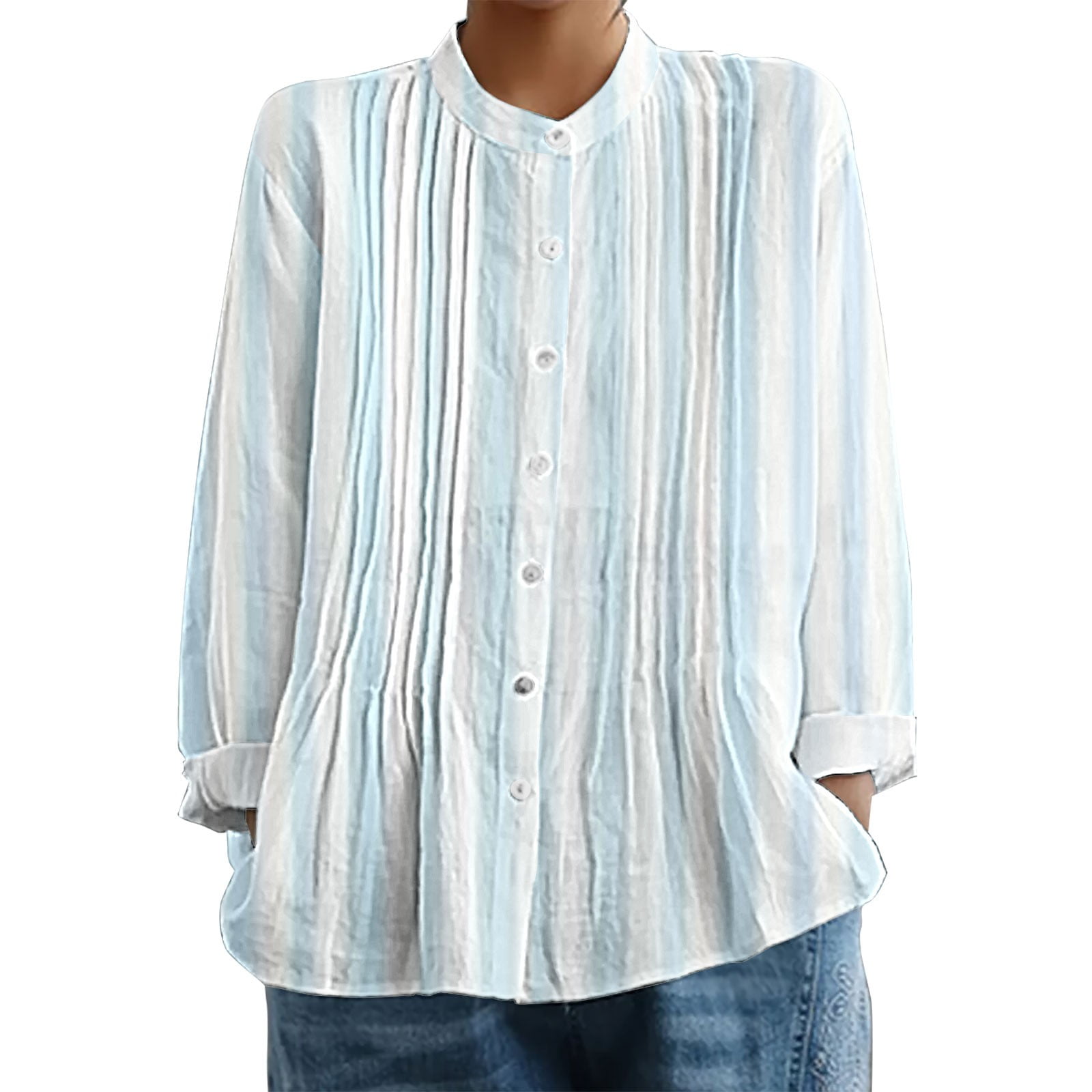 Duoif Shirts for Women Women's Pleated Shirt with Retro Front Pleats – Soft Linen Like Fabric ...