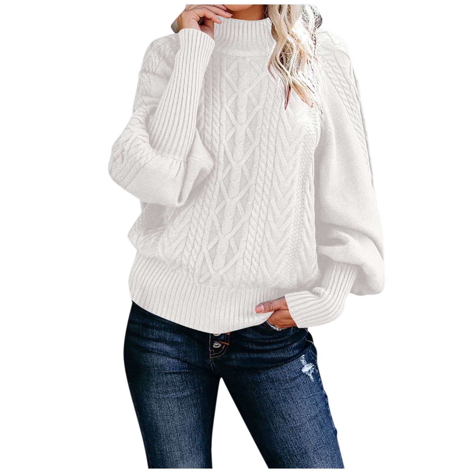 Duoif Sweaters for Women Trendy Ladies Mid Neck Sweater Loose Long ...