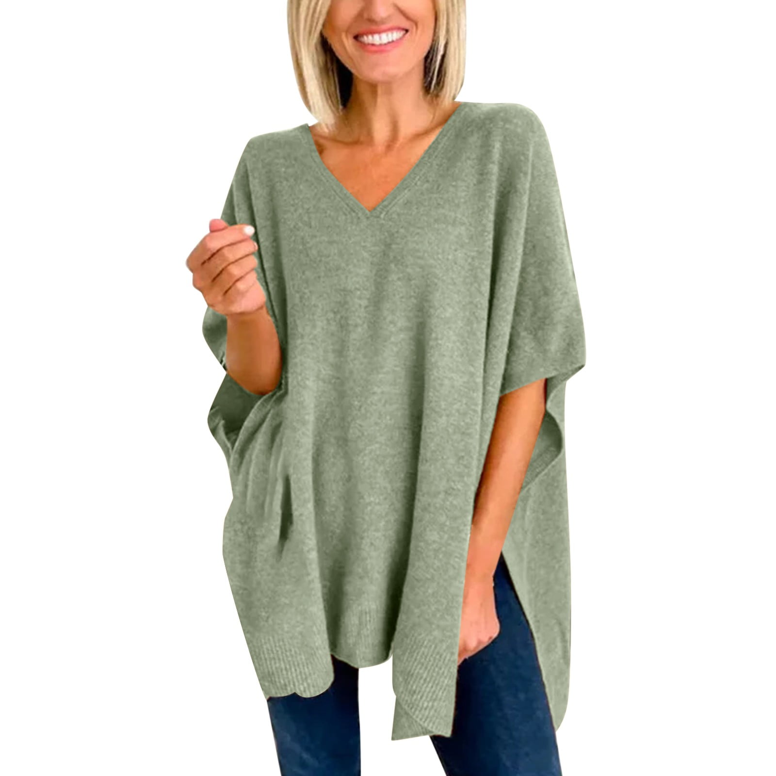 Duoif Sweaters for Women Trendy Women's Solid Color Pullover V Neck ...
