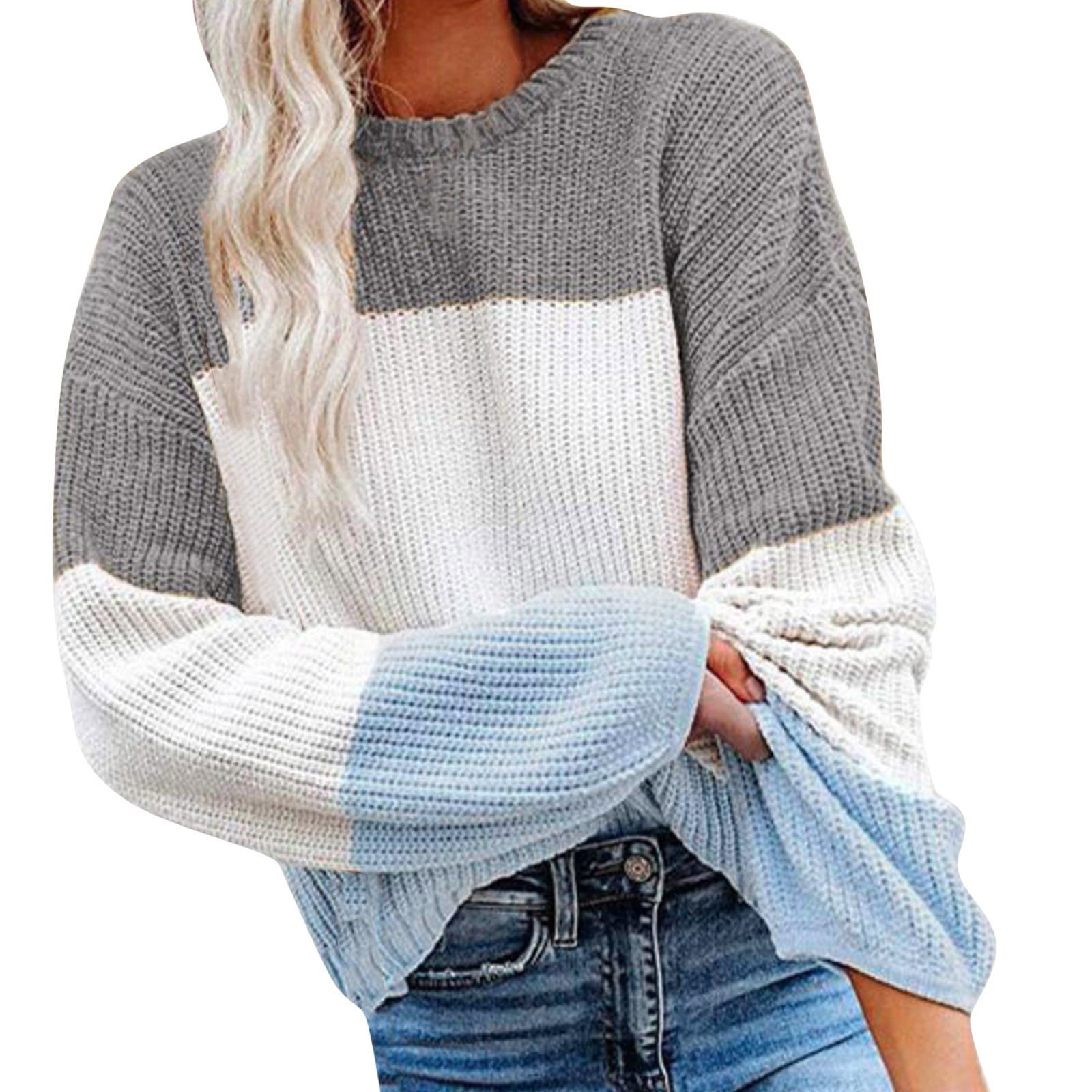 Duoif Sweaters for Women Trendy Womens Crew Neck Long Sleeve Color ...