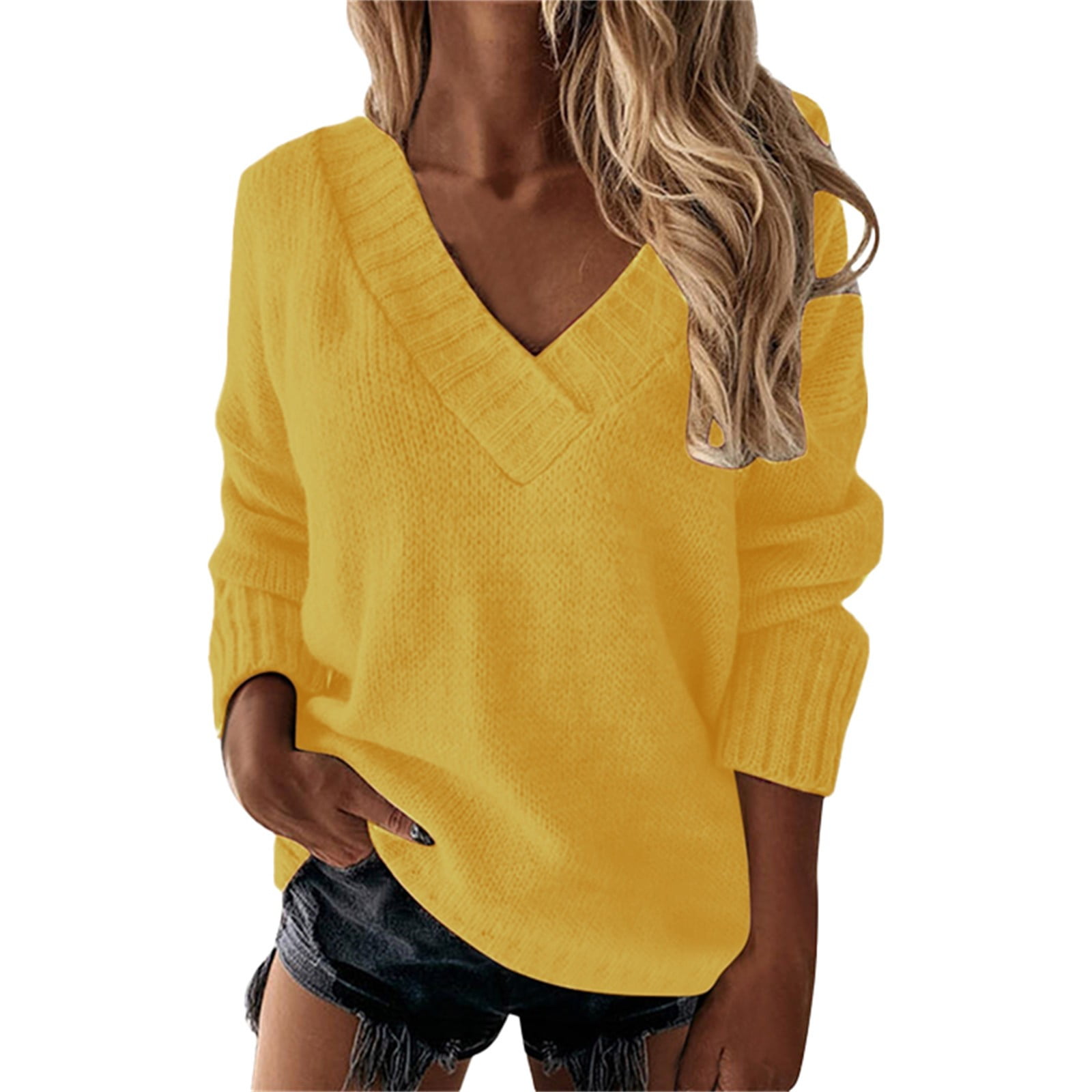 Duoif Sweaters for Women Trendy Womens Loose Sweaters Sexy V Neck Long ...
