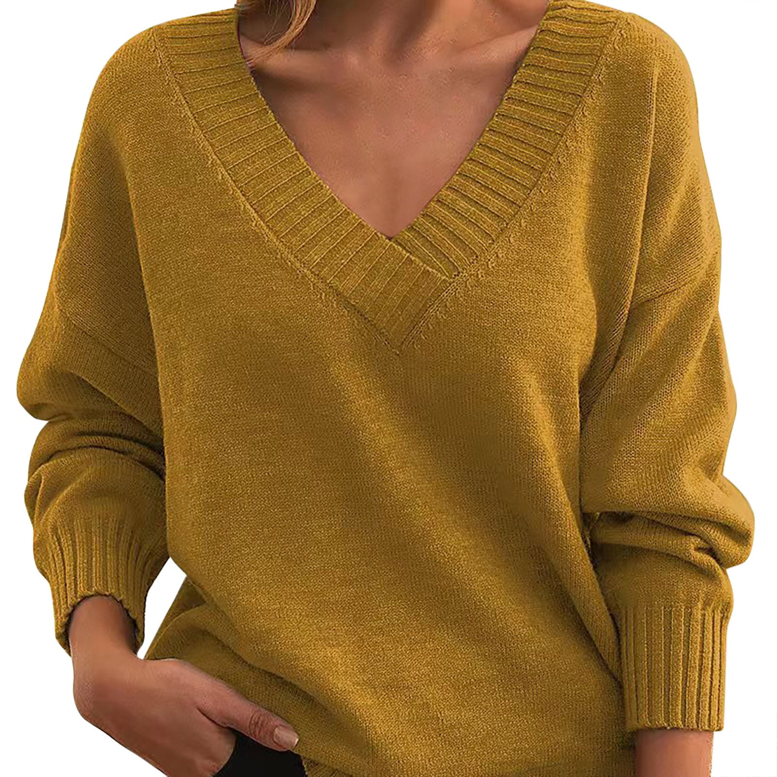 Duoif Sweaters for Women Trendy Knit Pullover Women Loose V Neck Casual ...