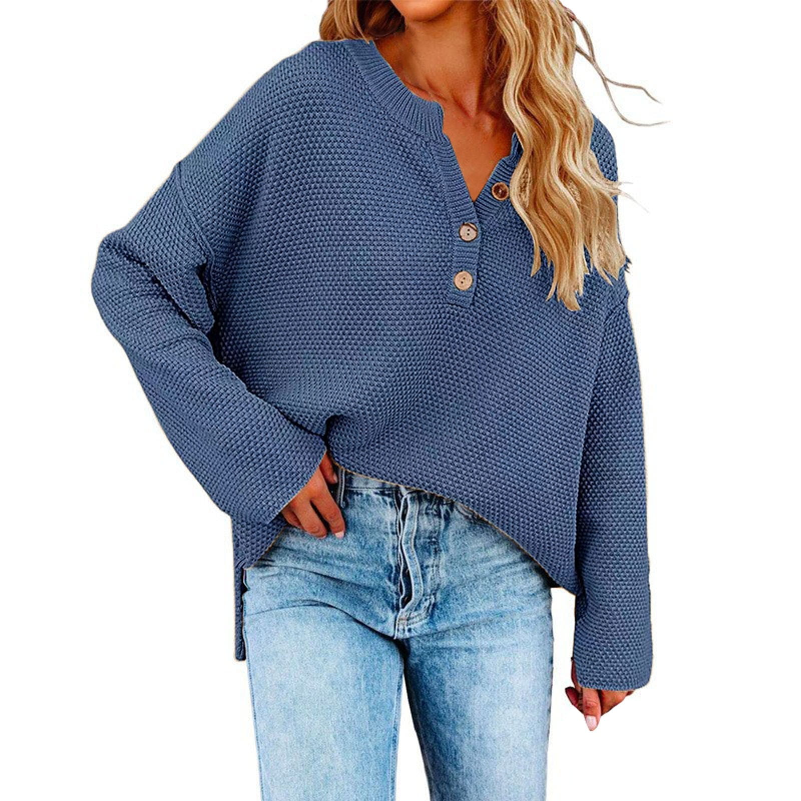 Duoif Sweaters for Women Trendy Ladies Long Sleeve V Neck Button ...