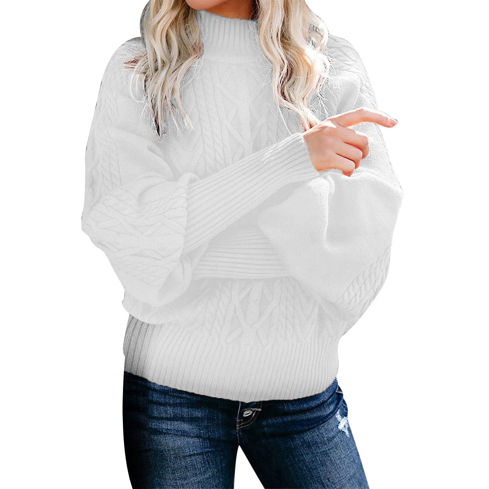 Duoif Sweaters for Women Trendy Women's Winter New Mid Neck Loose Long ...