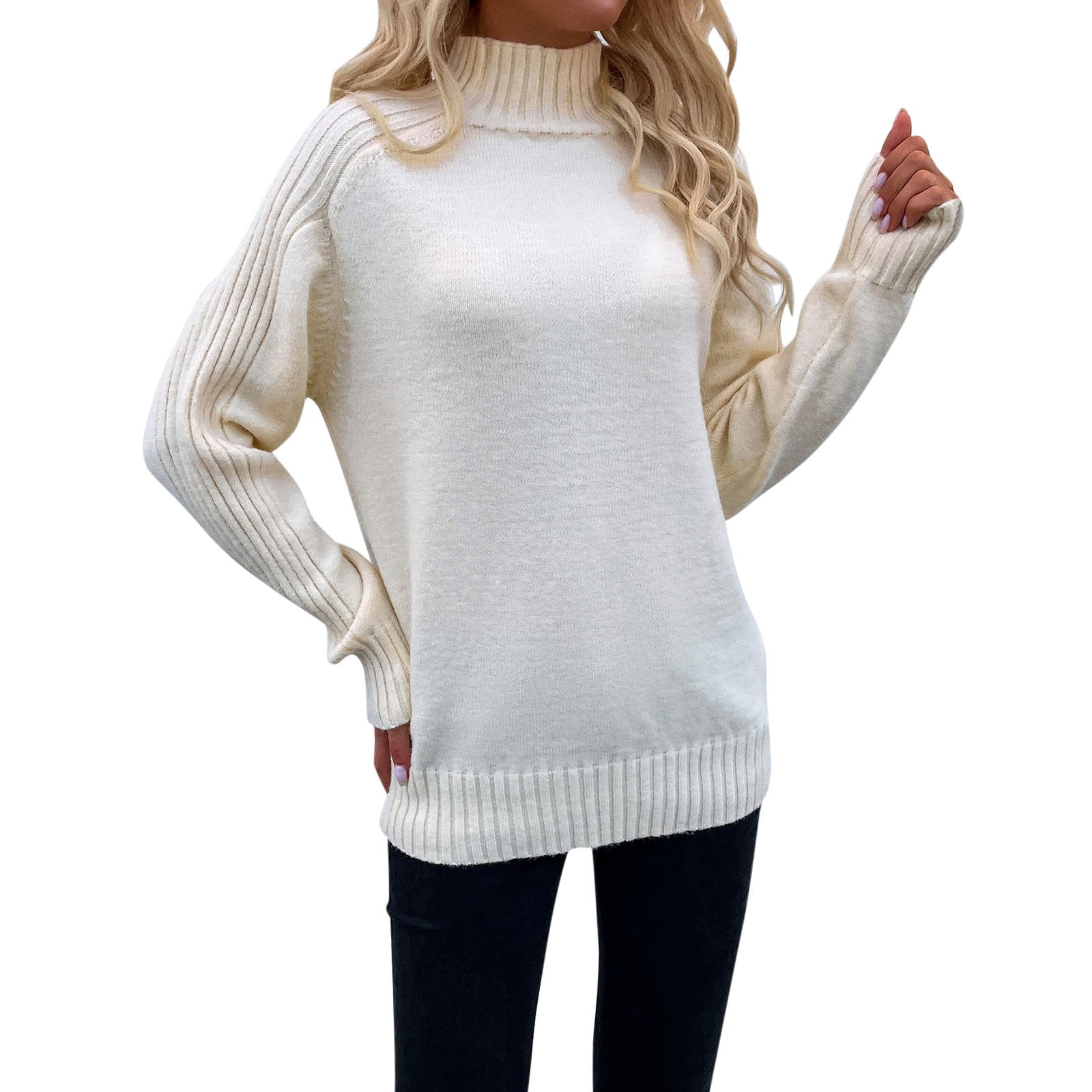 Duoif Sweaters for Women Trendy Women's Winter Solid Sweater High Neck ...
