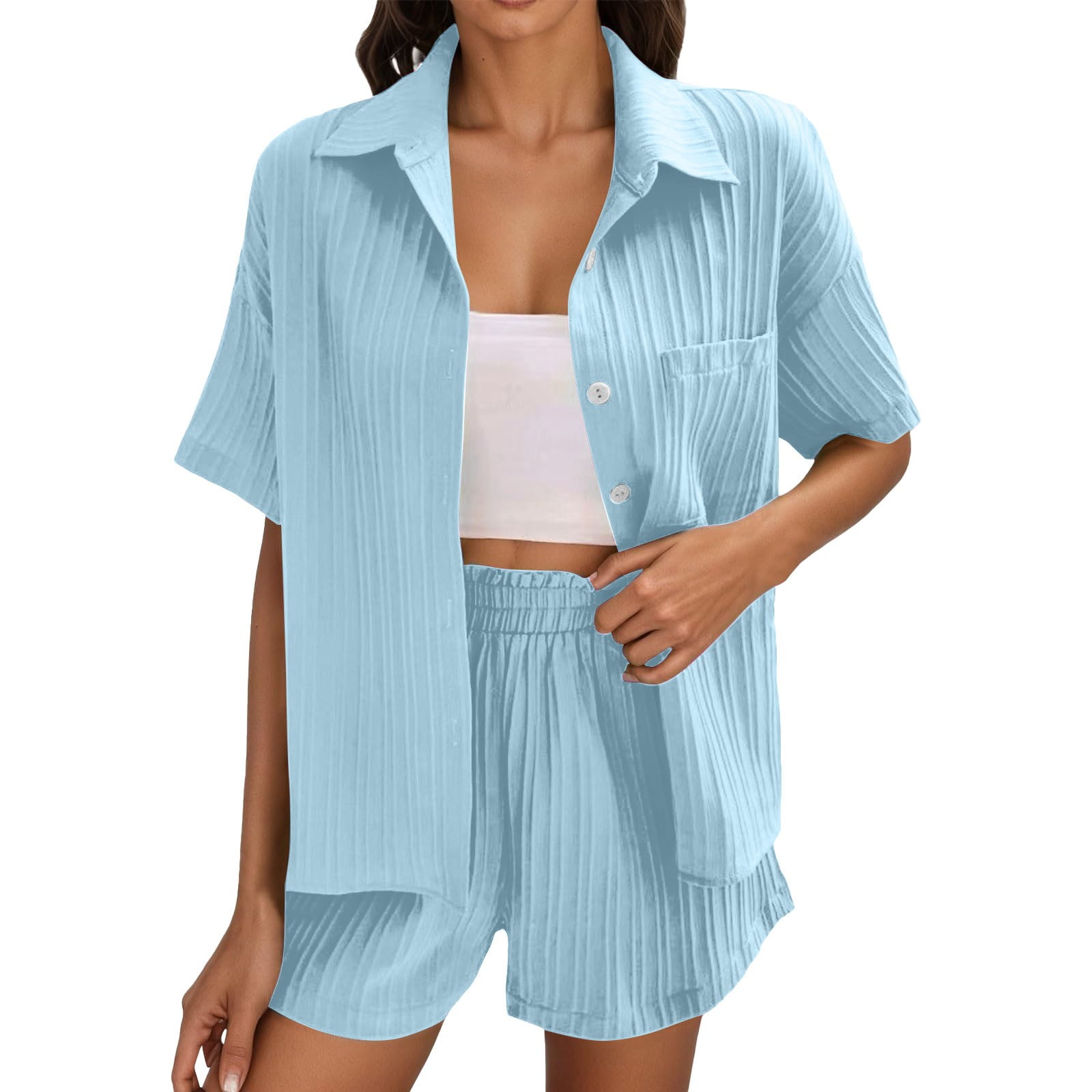 Duoif Two Piece Sets for Women Summer Solid Color Chiffon Sleeping ...