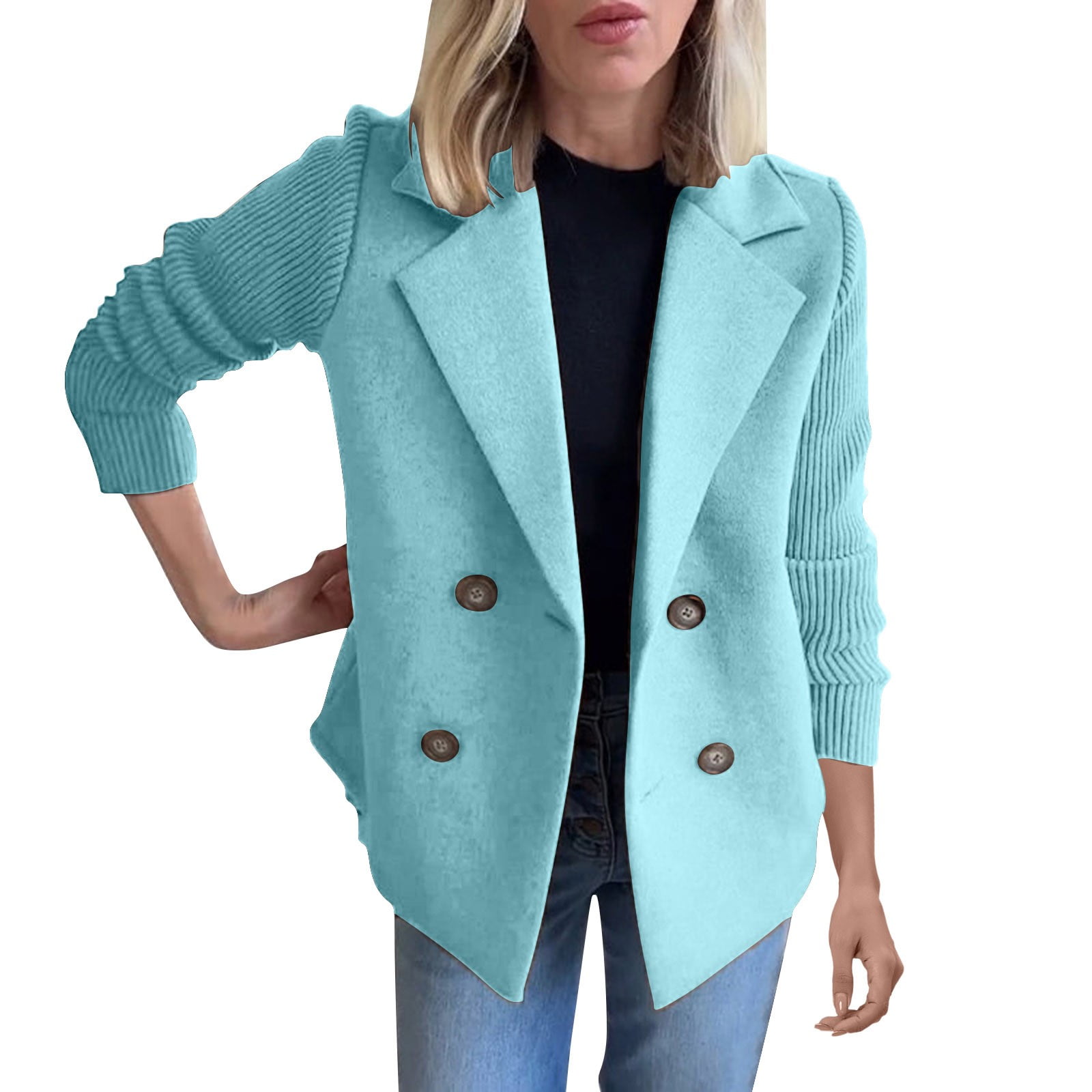 Duoif Womens Jacket, Women's Lapel Knitted Patchwork Sleeve Casual Coat ...