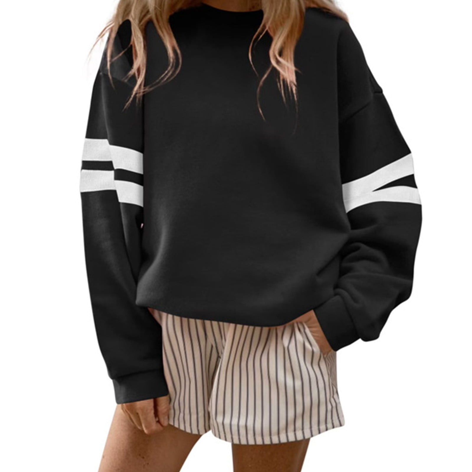 Duoif Womens Sweatshirt Women's Asymmetrical Crewneck - Color Stitching ...