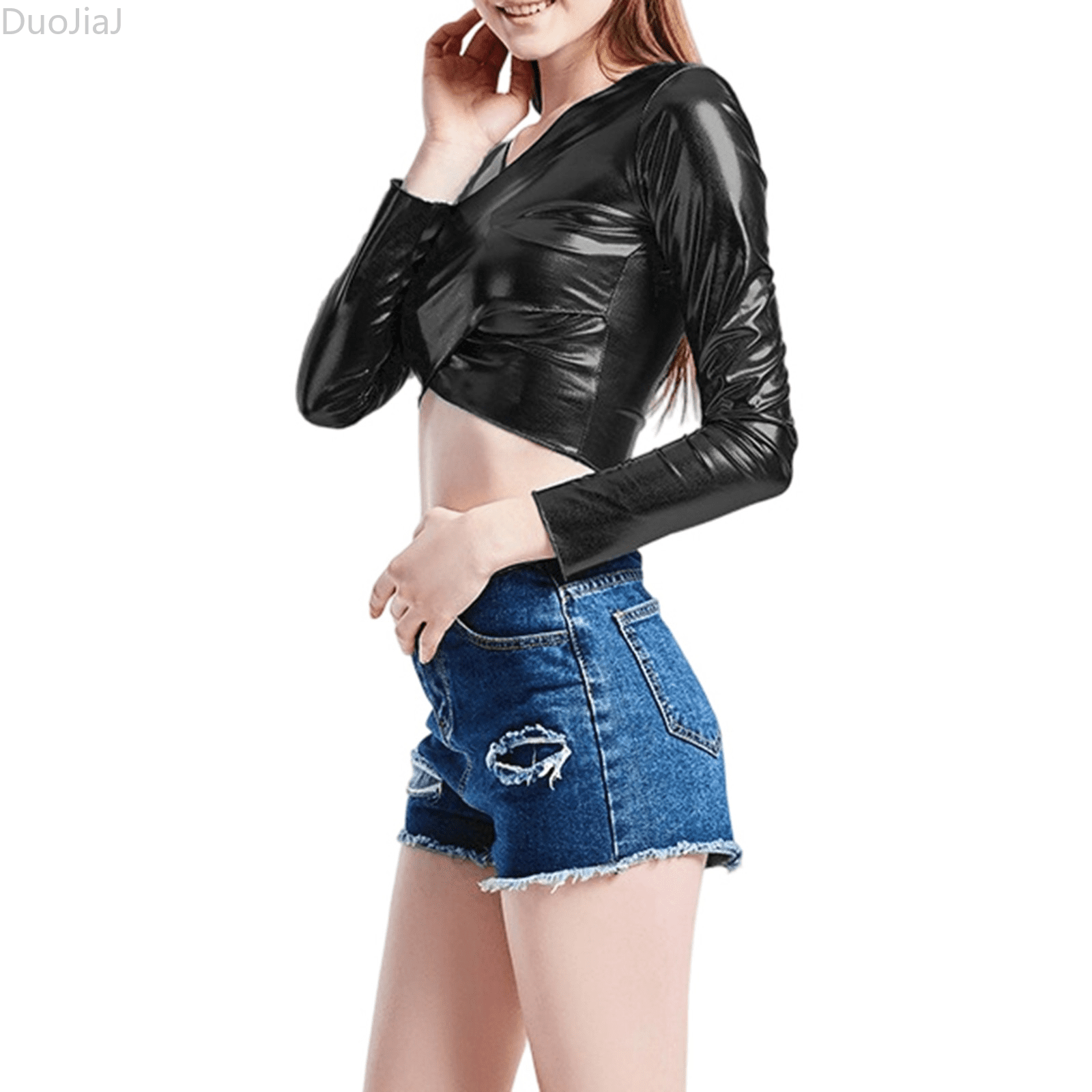 Duojiaj Faux Long Sleeve Performance Shirt V Neck Stage Show Glamour ...