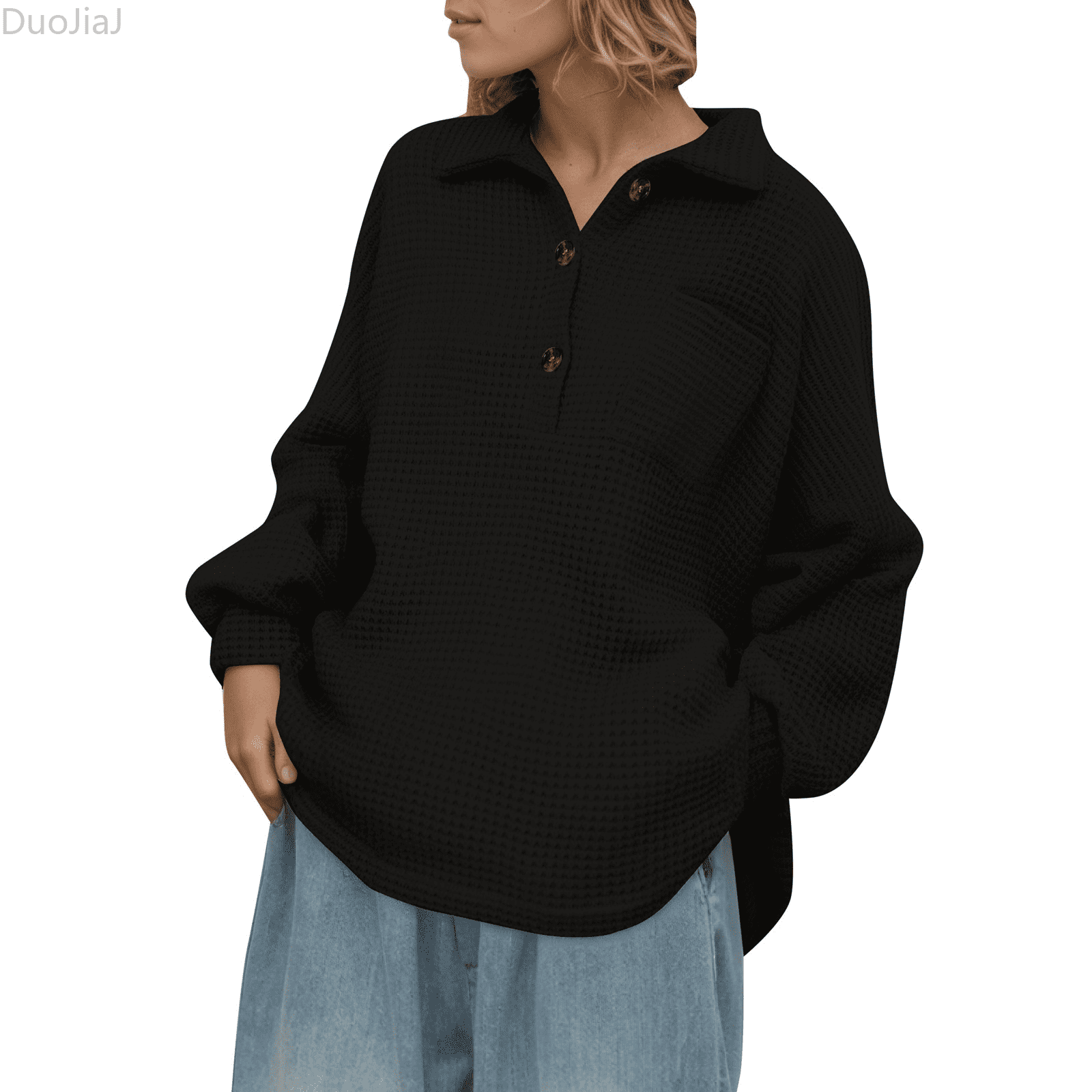 Duojiaj Women's Casual Button Down T Shirt Long Sleeve Comfortable Wear ...