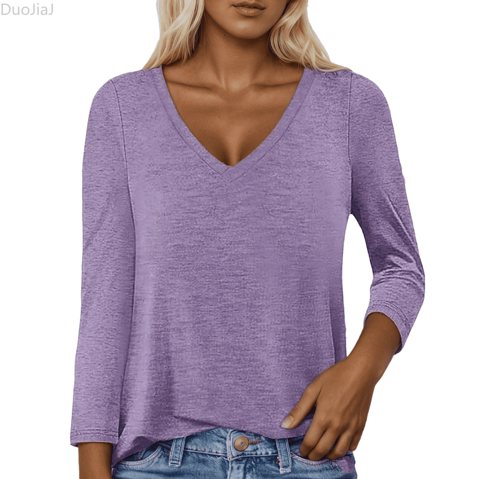 Duojiaj Women's Casual V Neck T Shirt Breathable Comfortable Soft ...