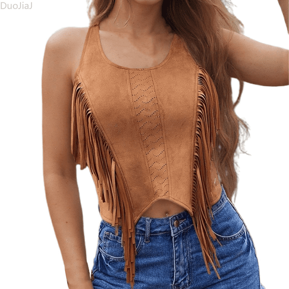 Duojiaj Women's Summer Fashion Asymmetric Hem Fringe Back Tie Detail ...