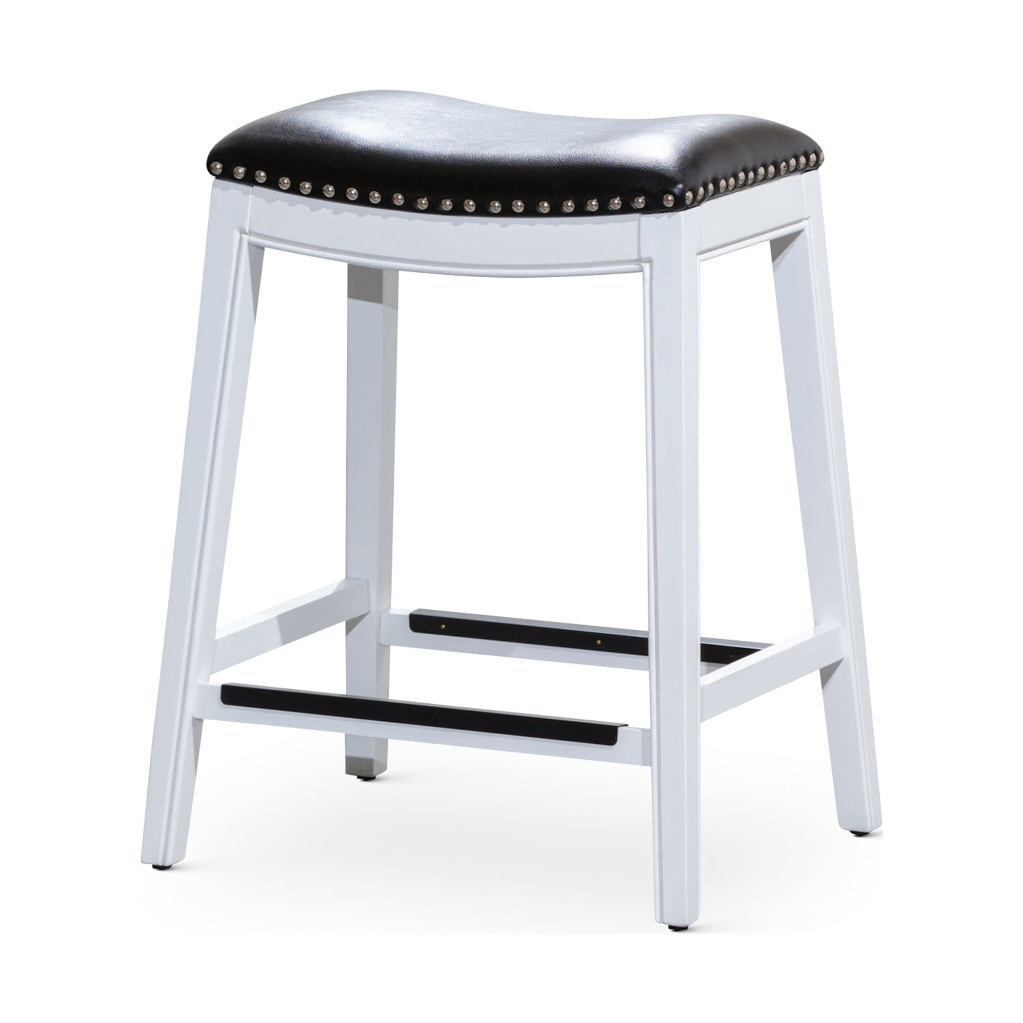 Duosong 24-Inch Counter Stool, White Finish and Black Leather Seat ...