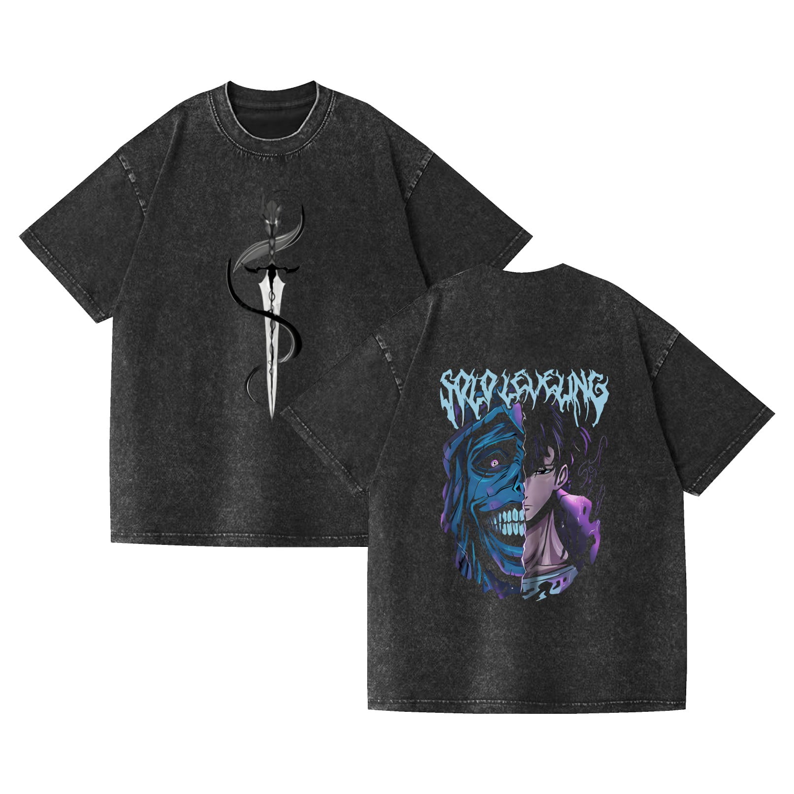 Duoxingbao Anime Solo Leveling New Washed Distressed Retro Short-Sleeve ...