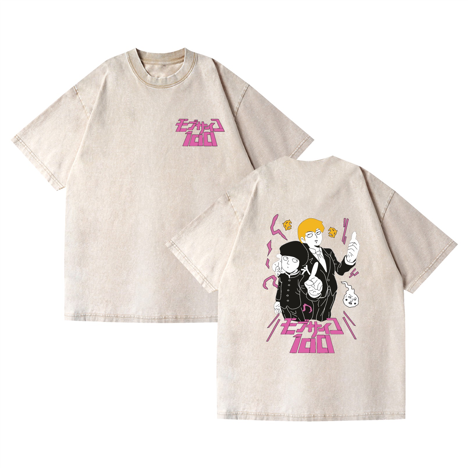 Duoxingbao Hip-hop street washed T-shirt Mob Psycho 100 surrounding ...