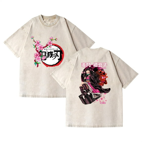 Duoxingbao New vintage-style washed and distressed short-sleeved T ...