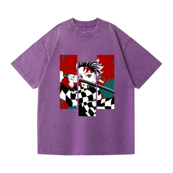 Duoxingbao New vintage-style washed and distressed short-sleeved T ...