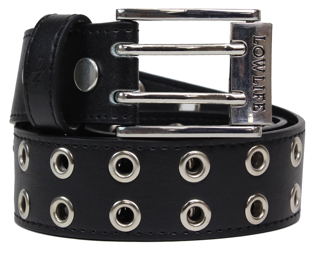 Duplici Vegan Double Eyelet Faux Leather Belt [Black & Silver ...