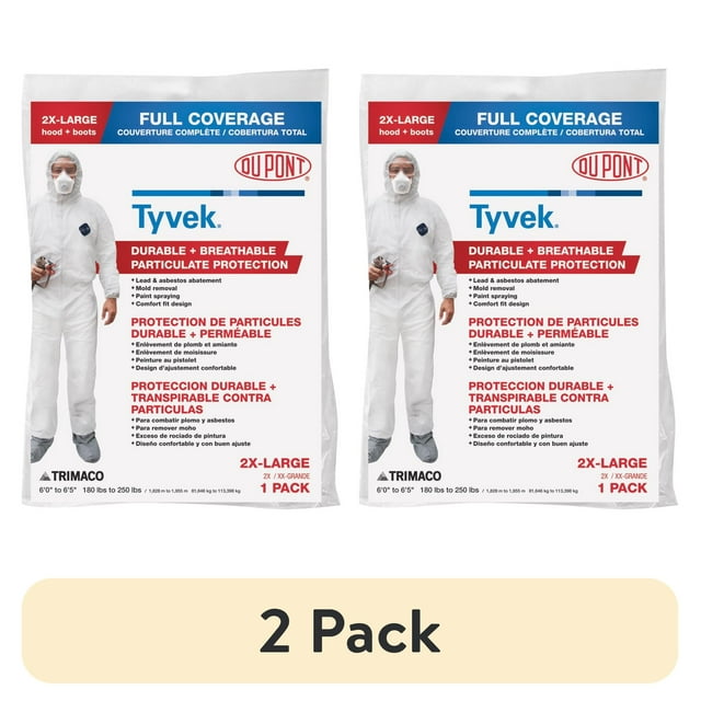 (2 pack) Dupont Tyvek Full Coverage Painter's Coveralls - Walmart.com