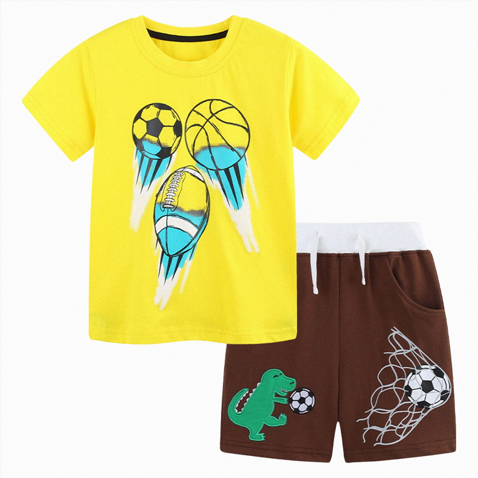 Duqingm Boys 2 Piece Outfits Short Sleeve Basketball Pattern T-Shirt ...