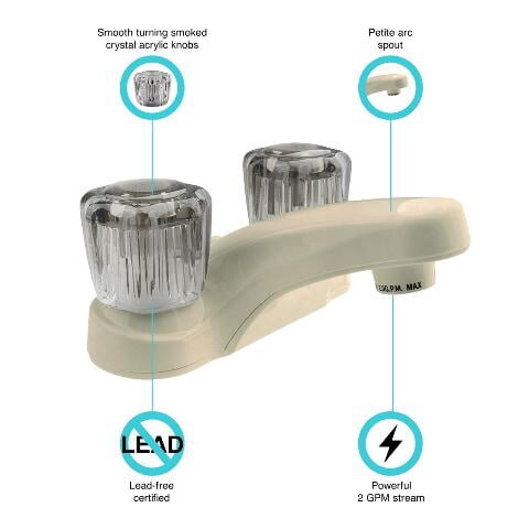 Dura Faucet Lavatory Faucet with Smoked Acrylic Knobs for RV Bathrooms ...