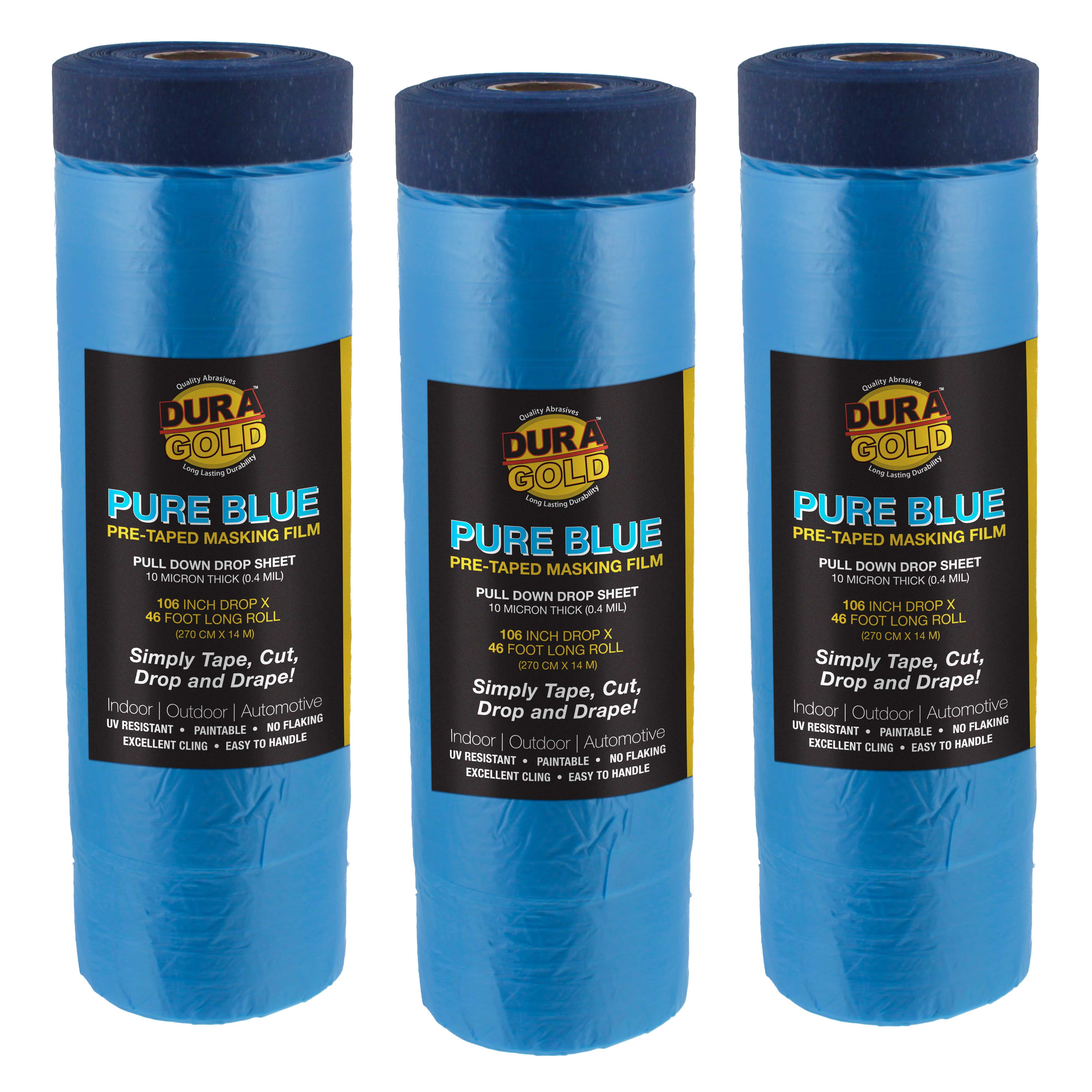 Dura-Gold 106" Wide x 46' Long Roll of Pure Blue Pre-Taped Masking Film ...