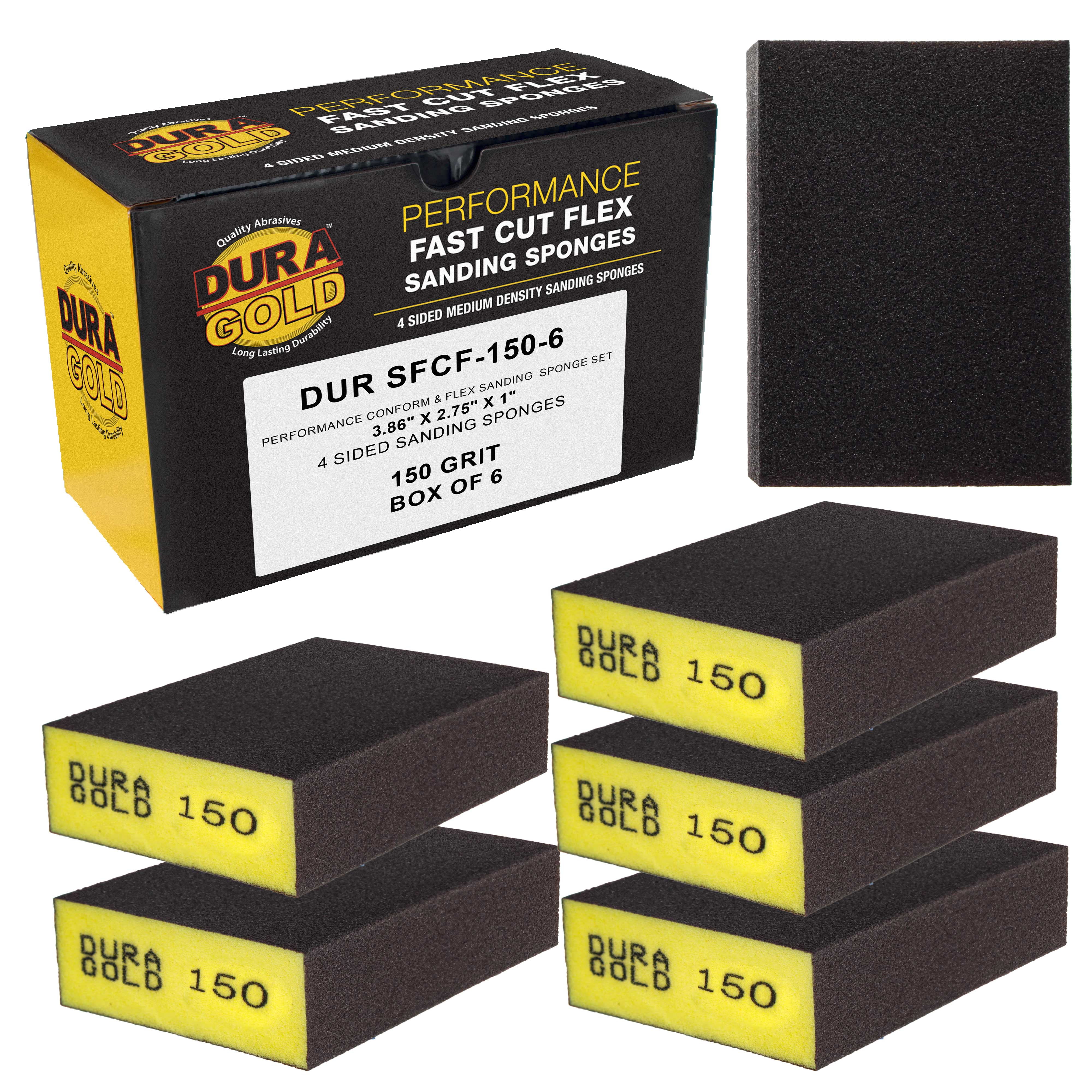 Dura-Gold 150 Grit 4-Sided Hand Sanding Block Sponges, Box of 6 ...