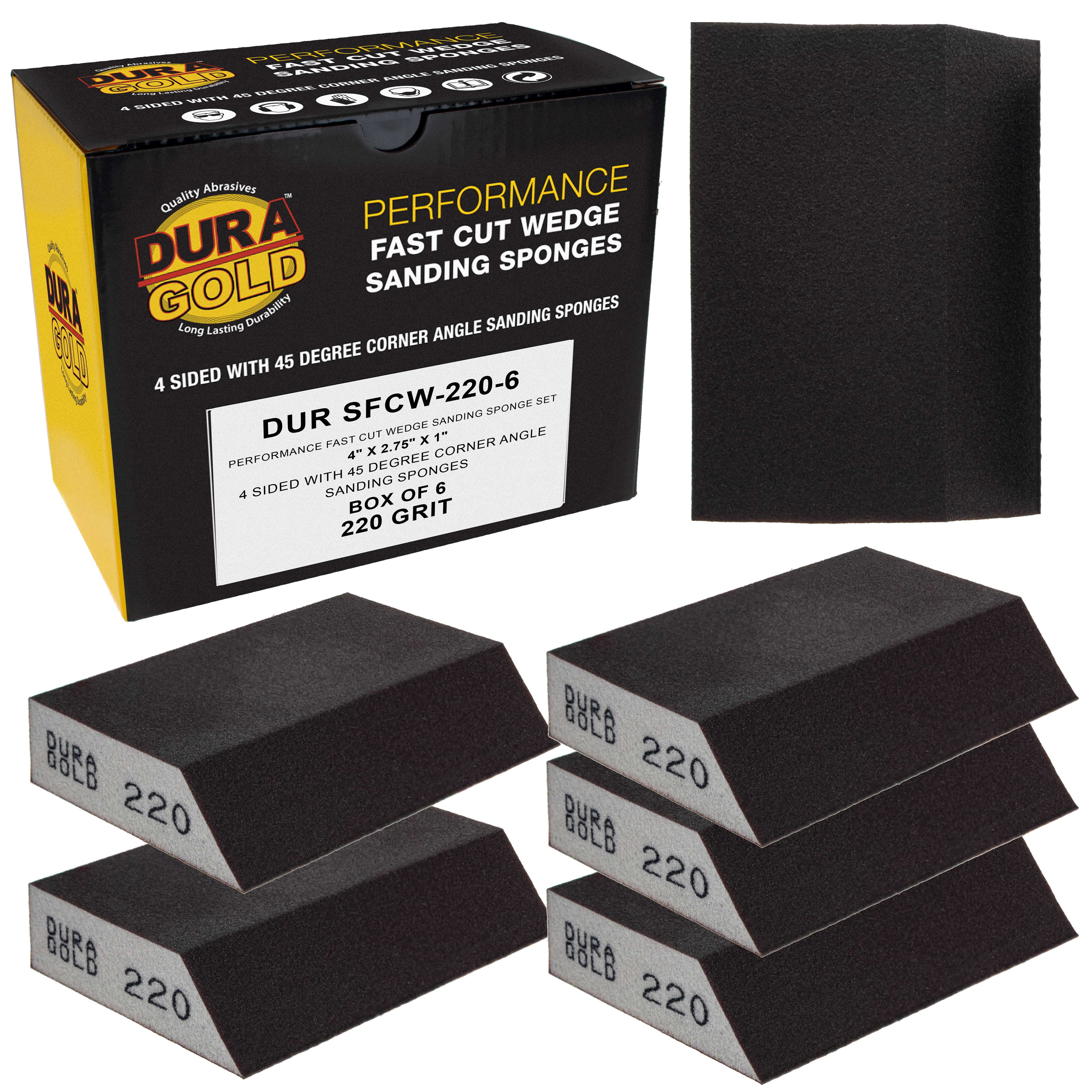 Dura-Gold 220 Grit 4-Sided Hand Sanding Block Sponges with Angled Edge ...