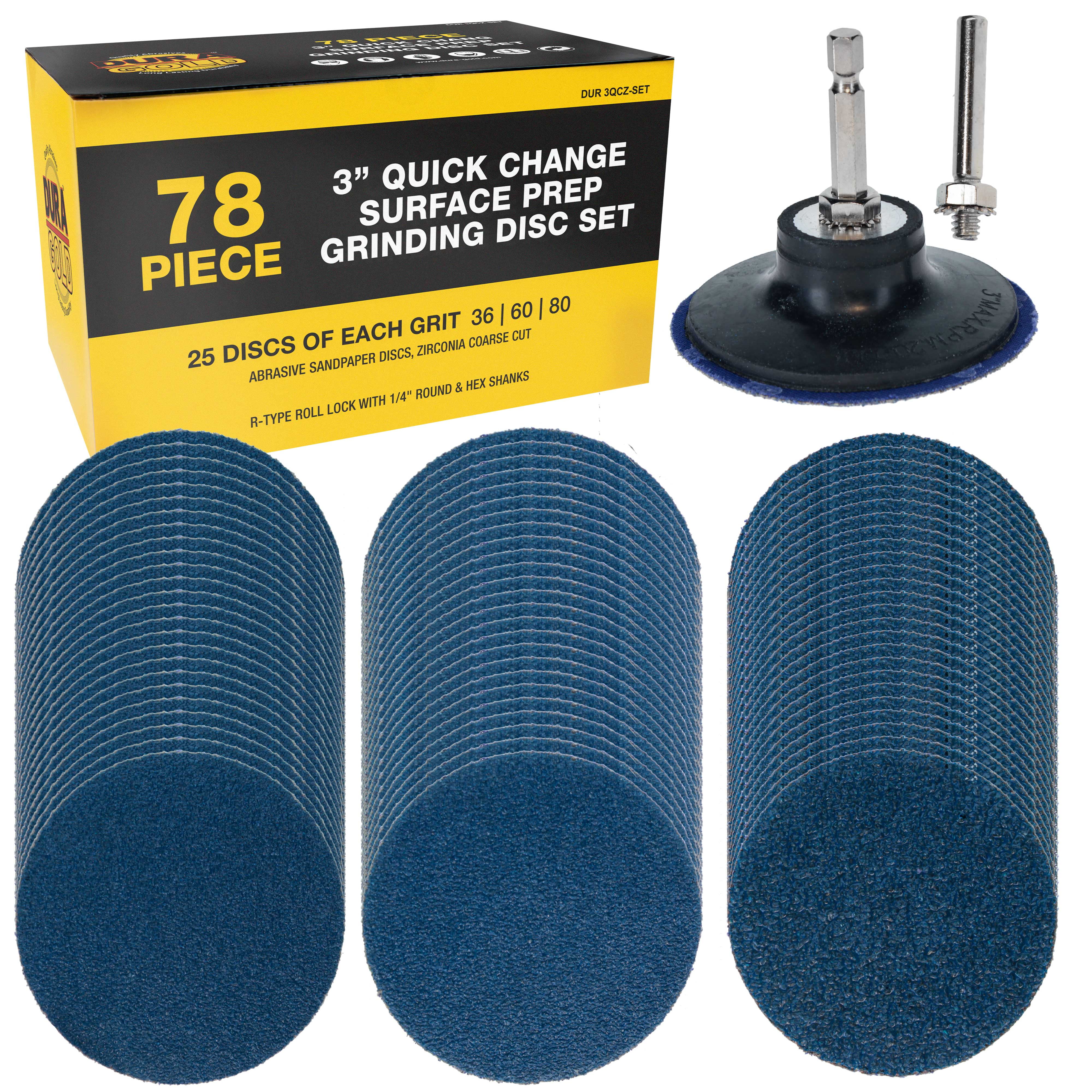 Dura-Gold 3" 78 Piece Quick Change Surface Prep Grinding Disc Set, 25 ...