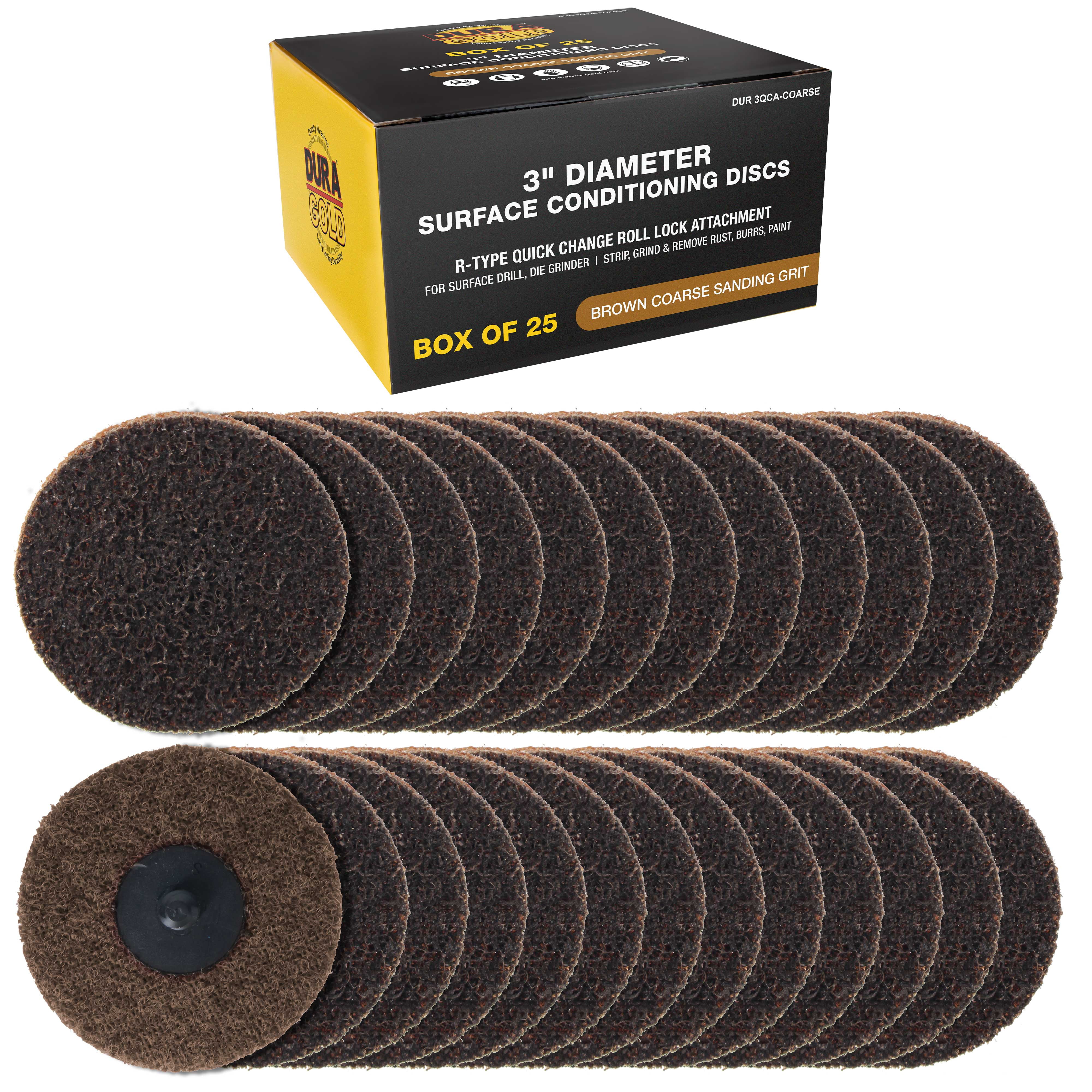 Dura-Gold 3" Diameter Surface Conditioning Discs Brown Coarse Sanding ...