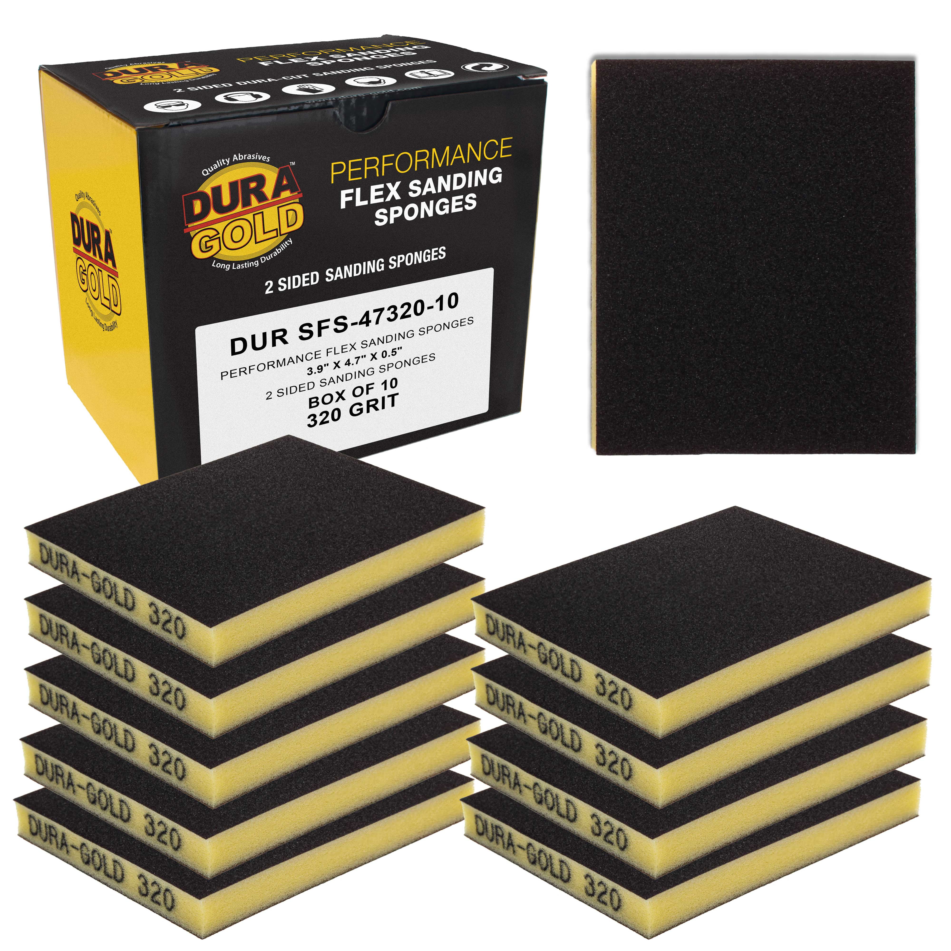 Dura-Gold 320 Grit Double-Sided Sanding Sponges, Box of 10 ...