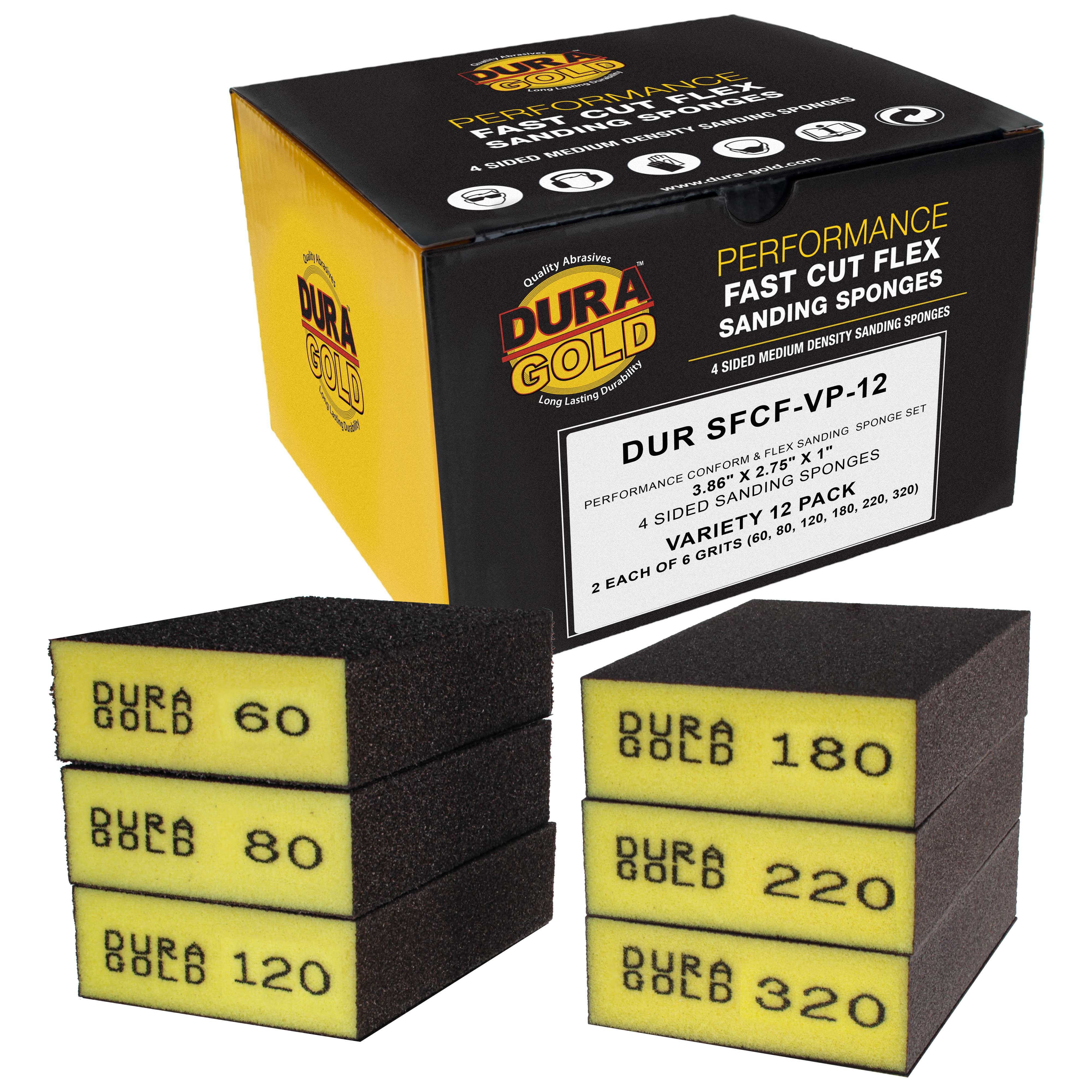 Dura-Gold 4-Sided Hand Sanding Block Sponge Variety Pack, Box of 12 ...