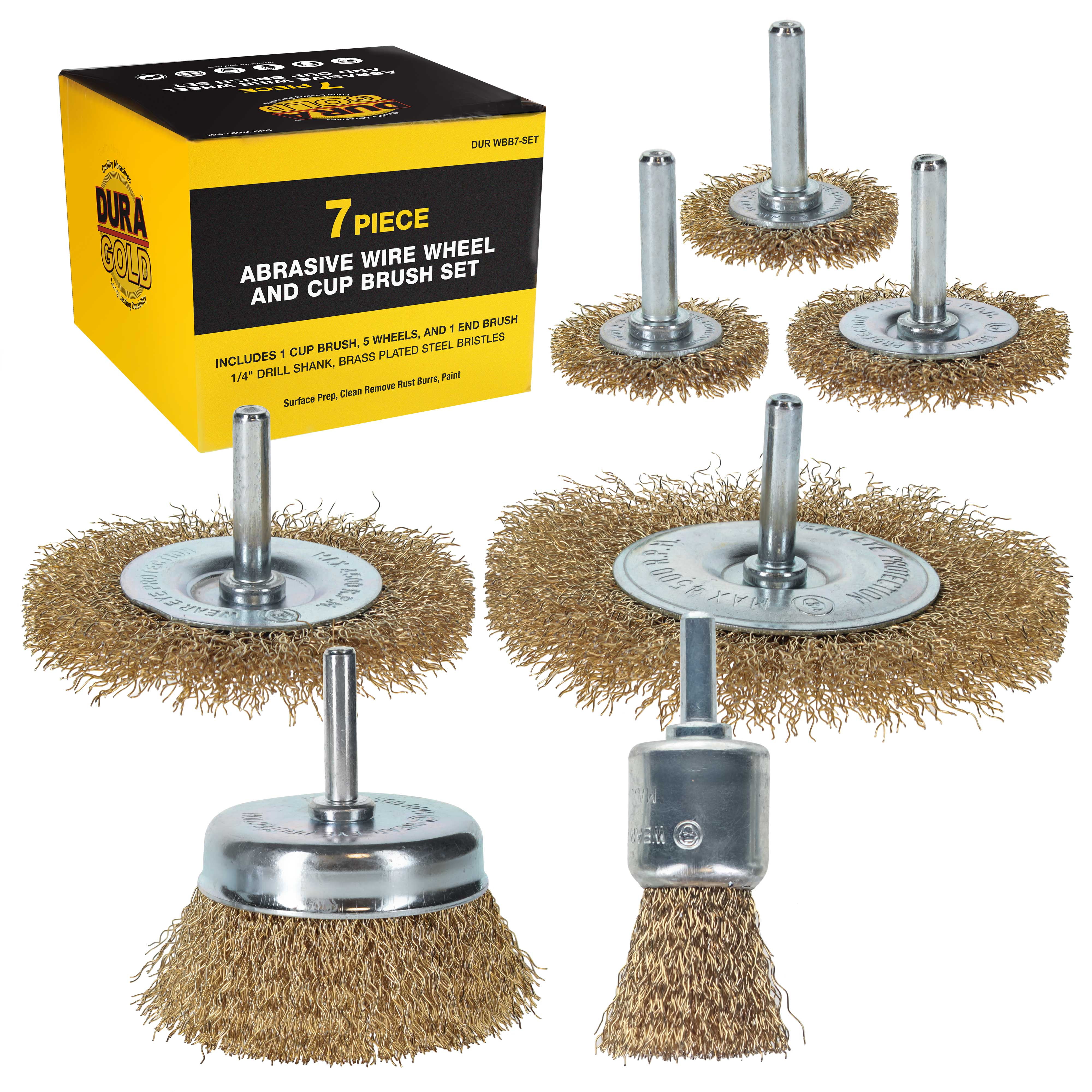 Dura-Gold 7-Piece Abrasive Brass-Coated Wire Wheel, Cup Brush, and End ...