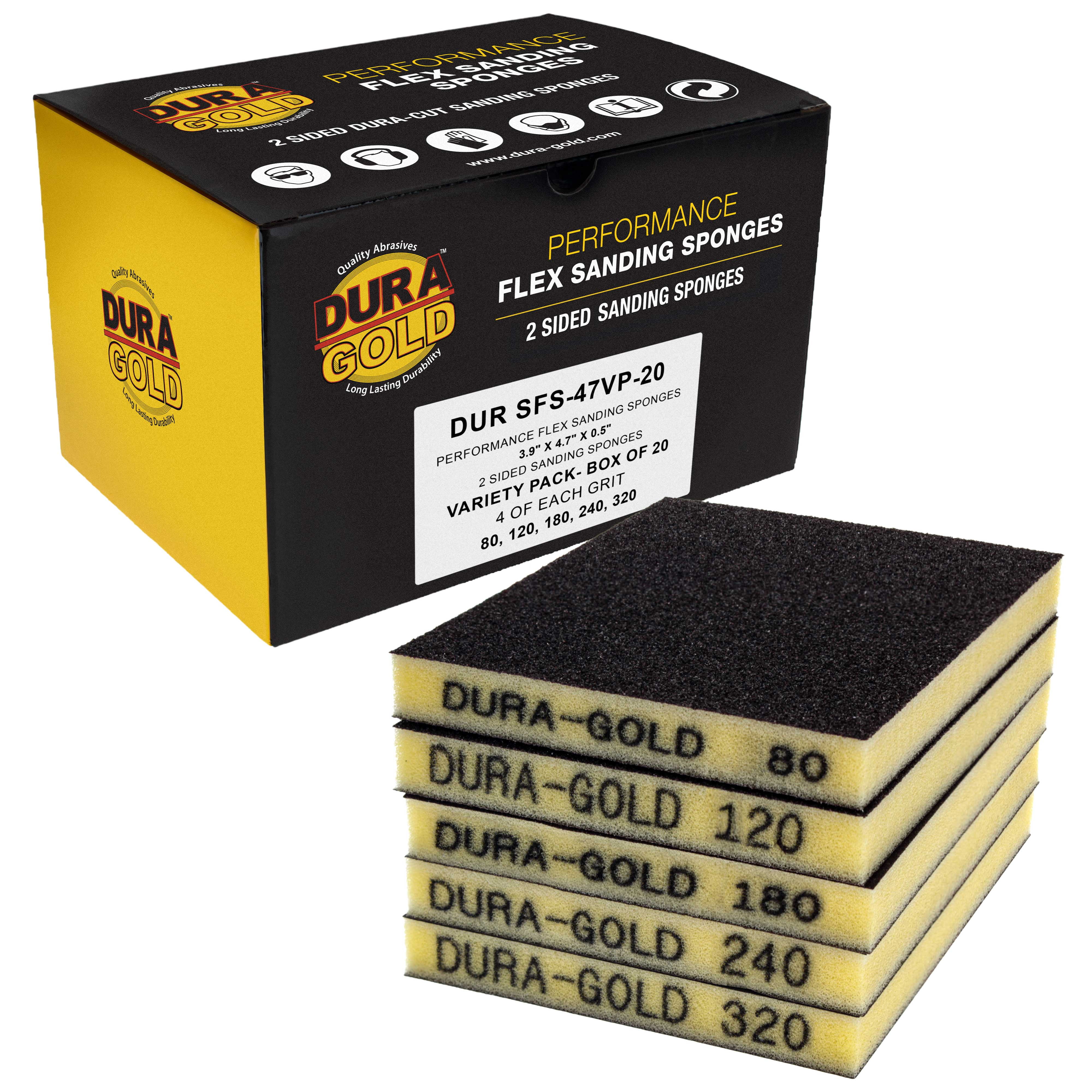 Dura-Gold Double-Sided Sanding Sponge Grit Variety Pack, Box of 20 ...