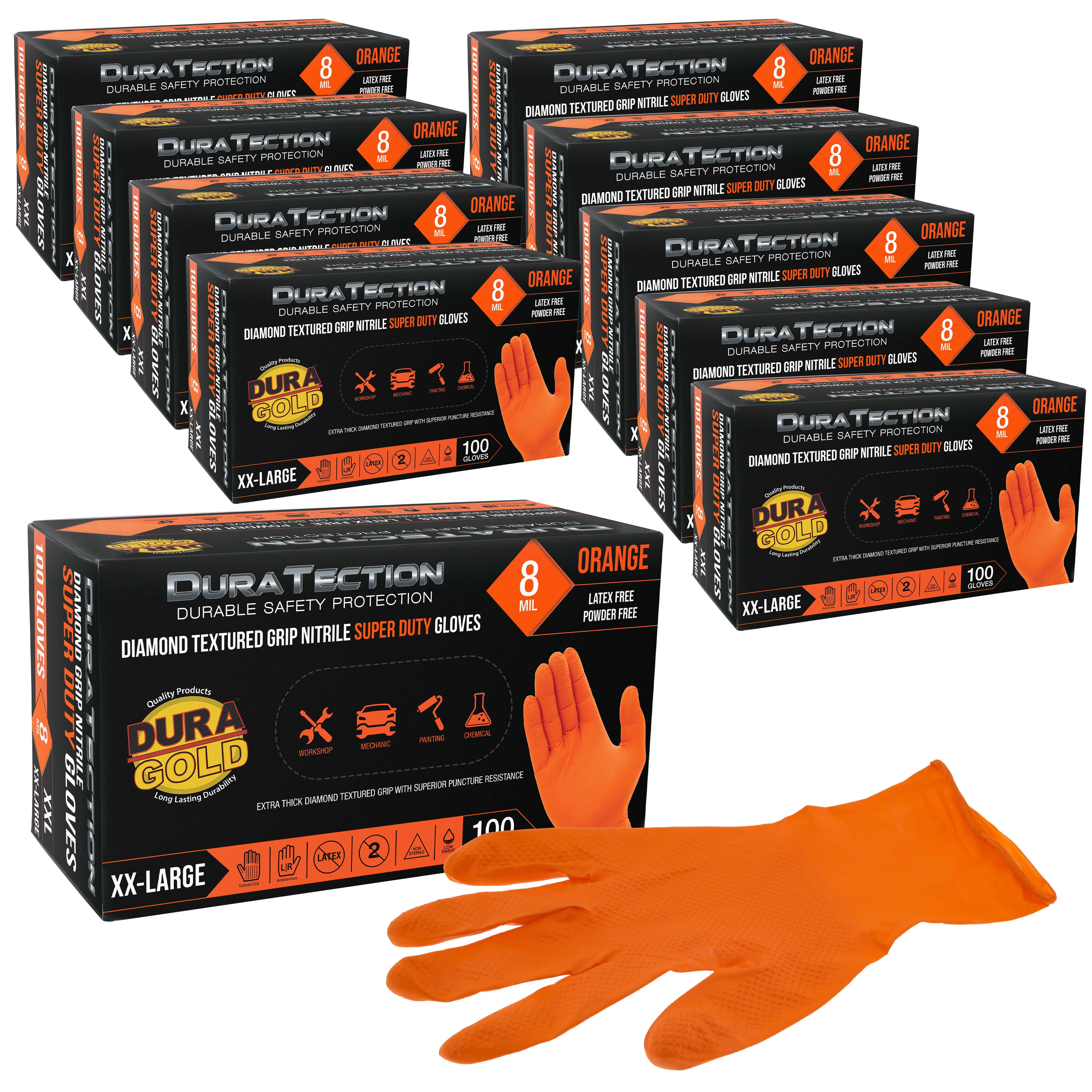 Dura-Gold 8 Mil Orange Nitrile Gloves, Diamond Textured, XX-Large ...
