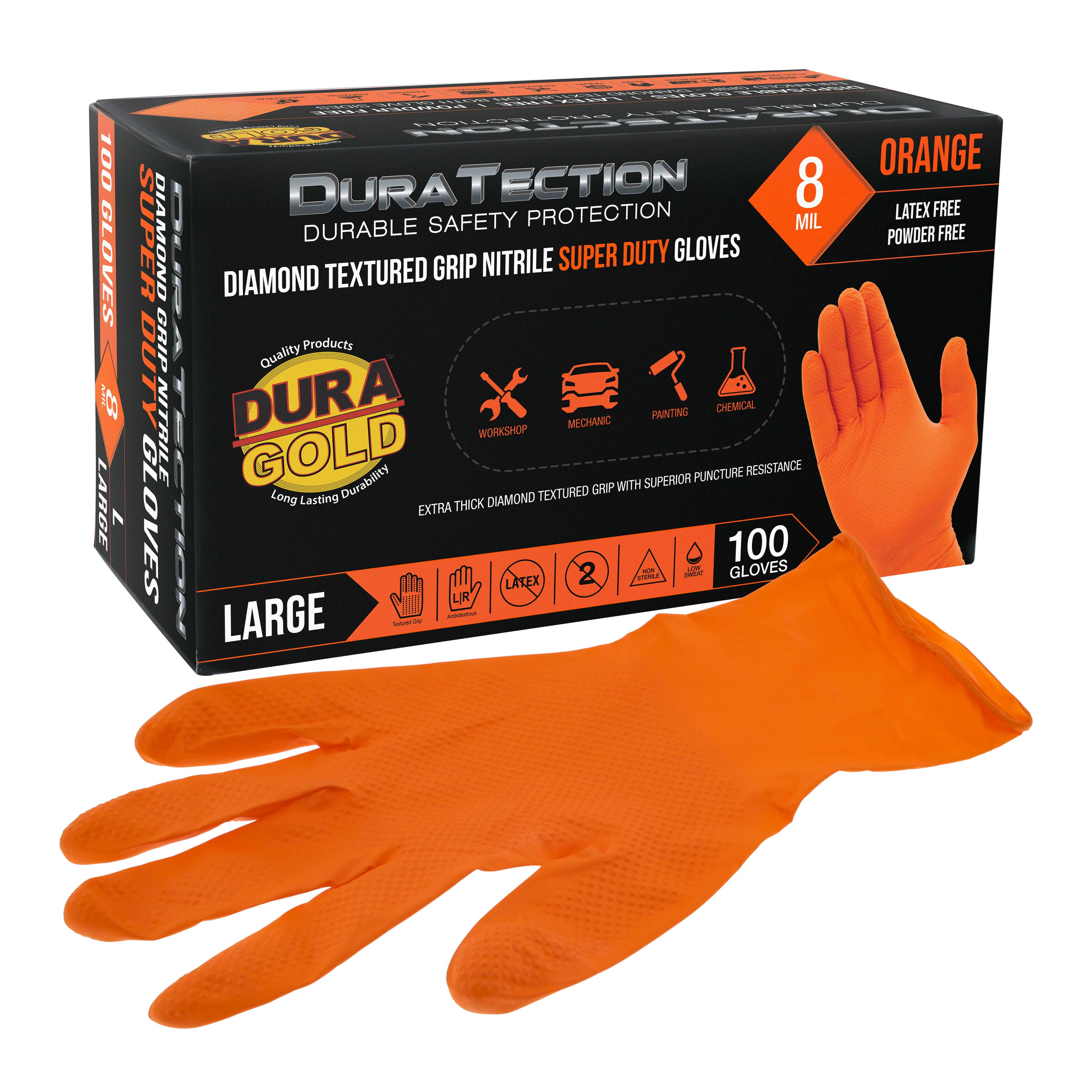 Dura-Gold Duratection 8 Mil Super Duty Diamond Textured Nitrile Gloves ...