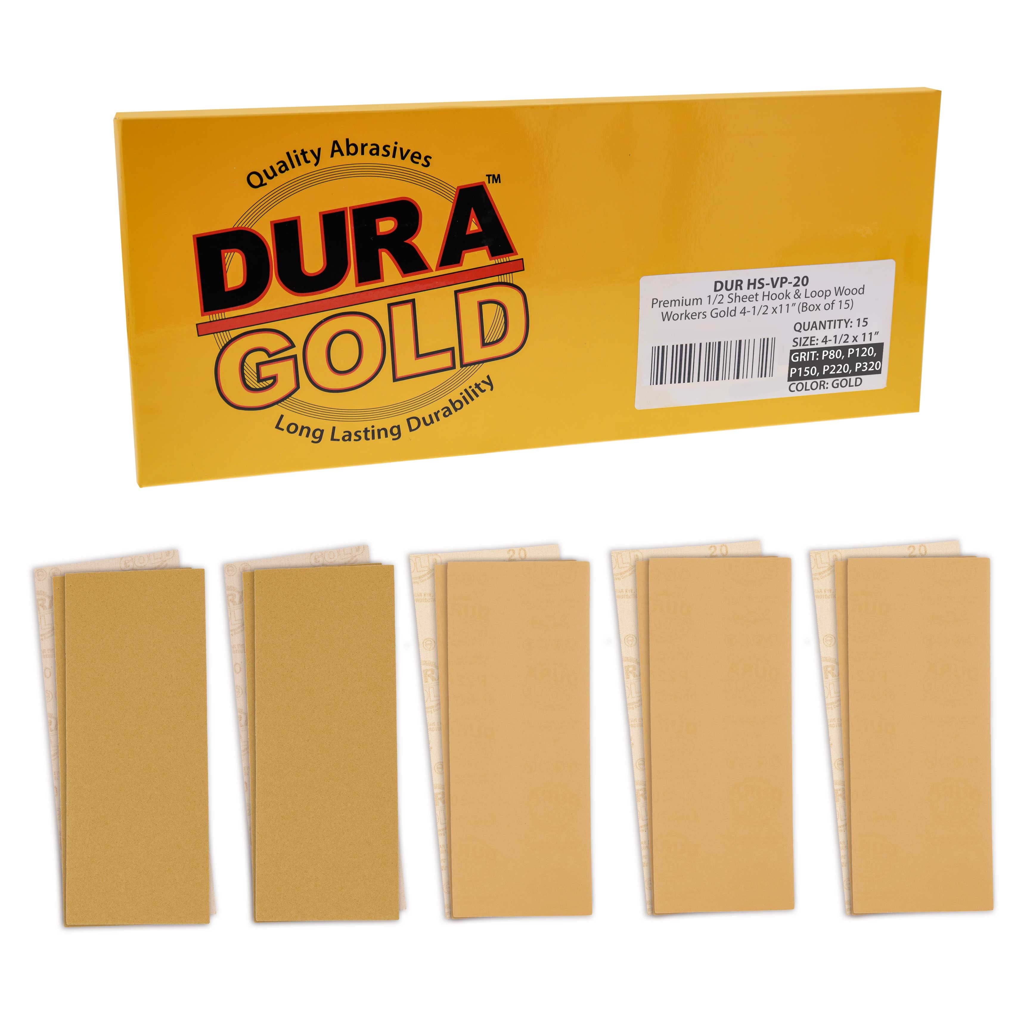 Dura-Gold Premium 1/2 Sheet Size Gold Sandpaper with Hook & Loop ...