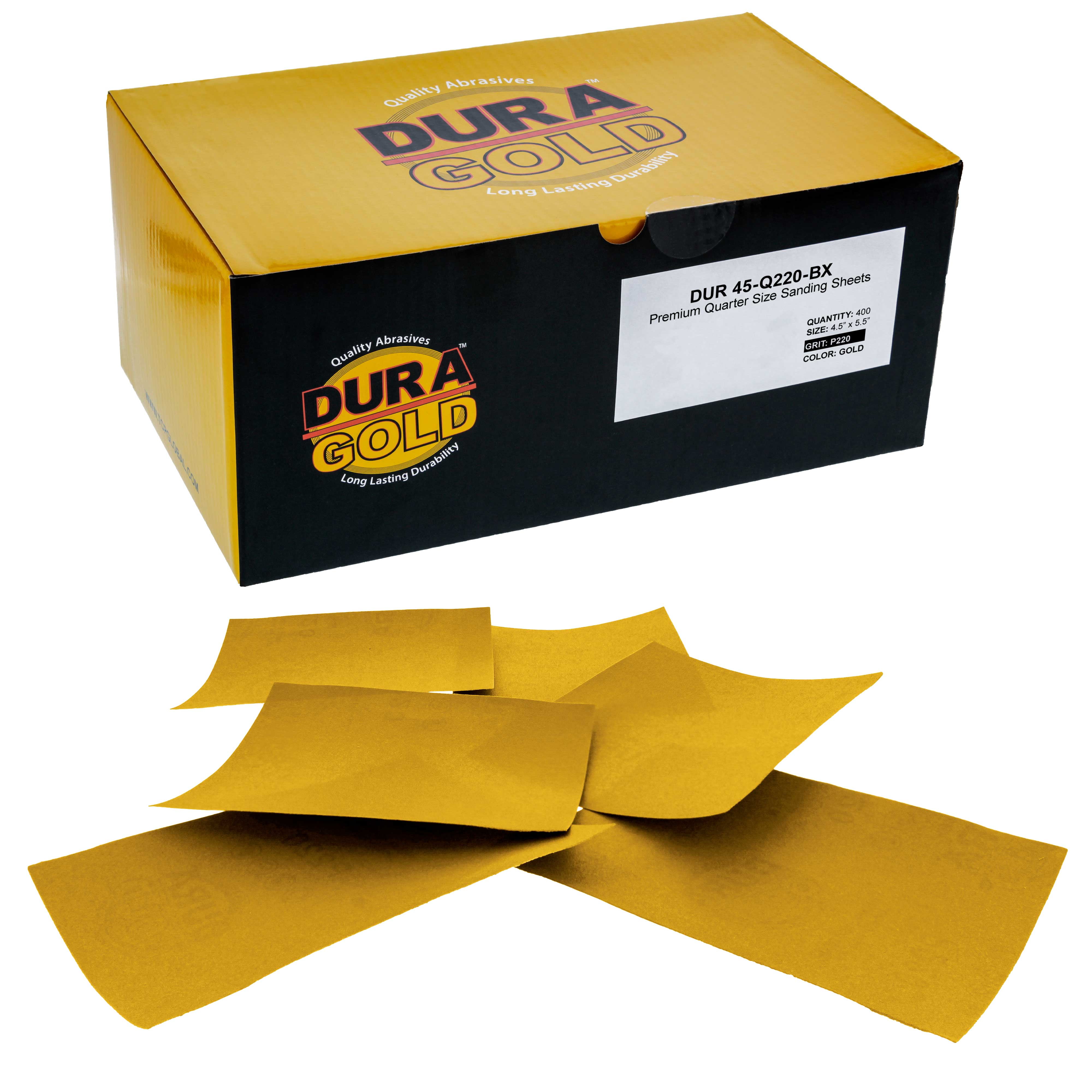 Dura-Gold Premium 1/4 Sheet Gold Sandpaper Sheets, 220 Grit (Box of 400 ...