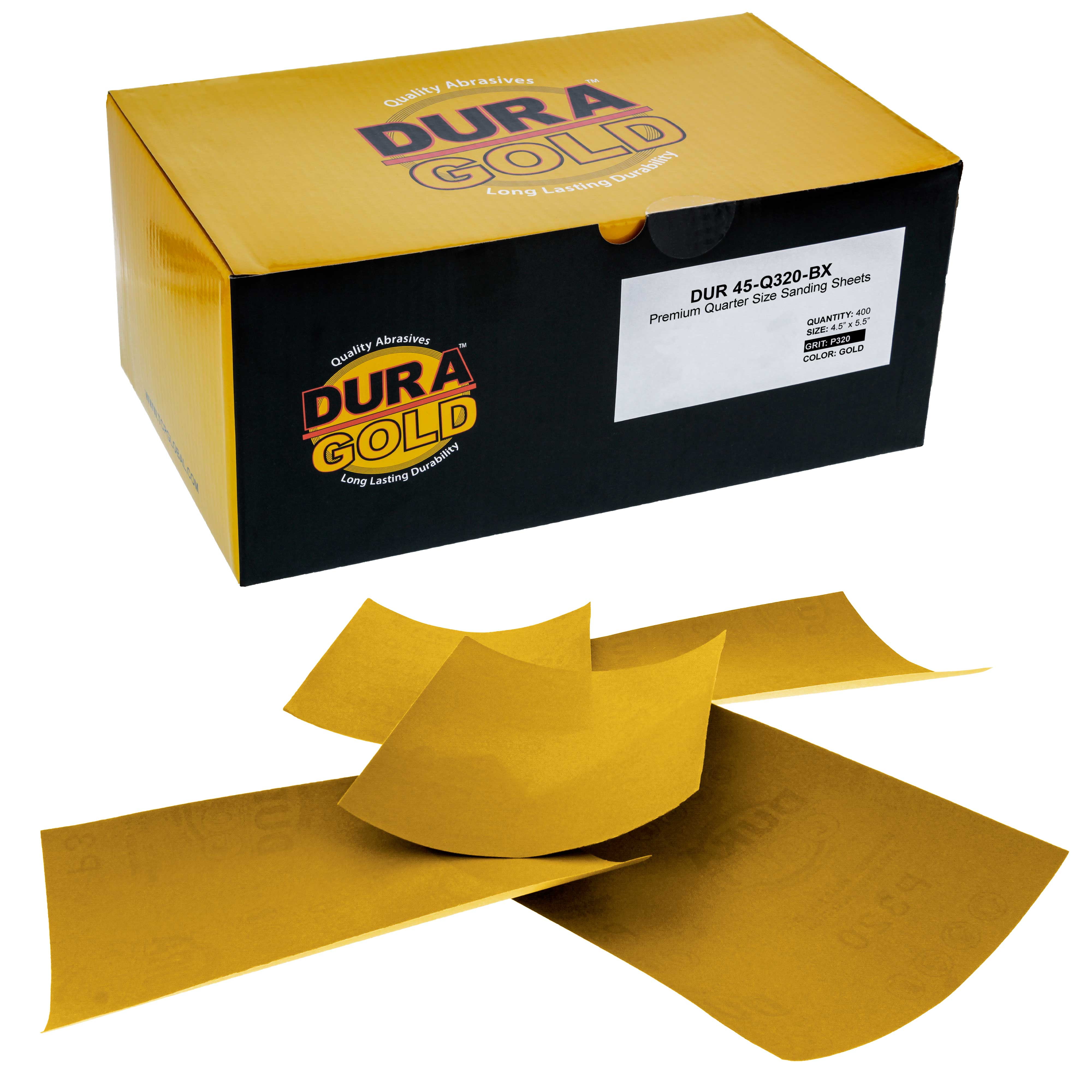 Dura-Gold Premium 1/4 Sheet Gold Sandpaper Sheets, 320 Grit (Box of 400 ...